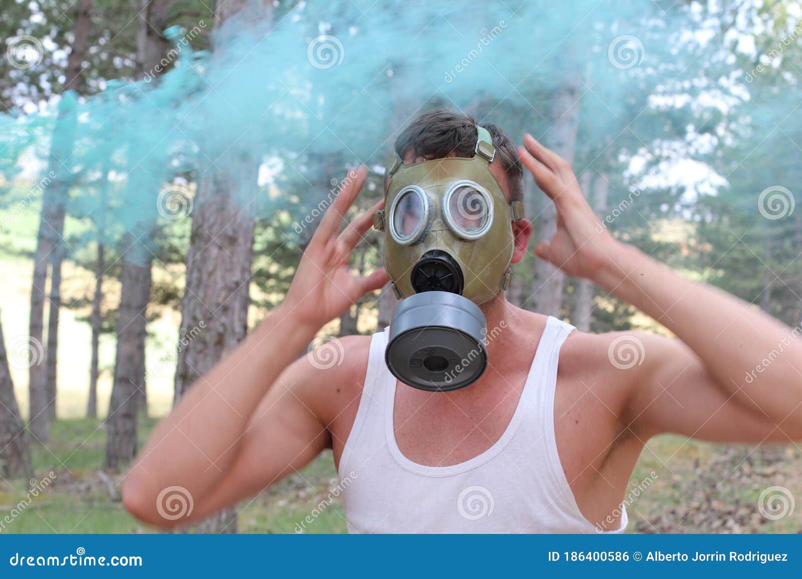 Man Wearing Rubber Mask in the Forest Stock Photo - Image of covid ...
