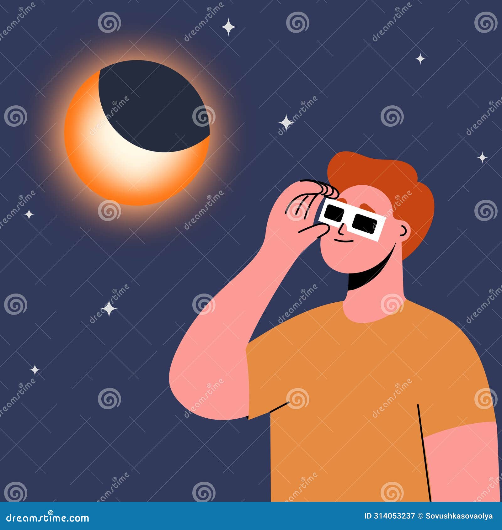 Man Wearing Safety Glasses Watch a Partial Solar Eclipse Stock Vector ...