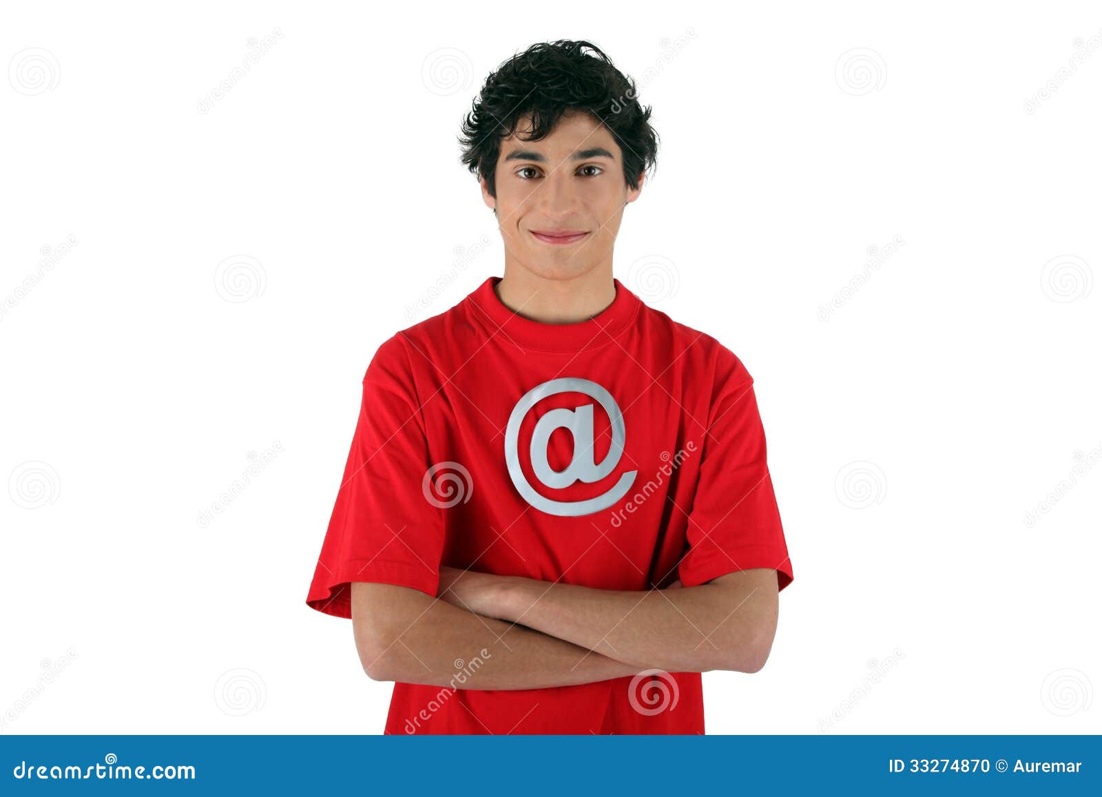 Man wearing an at sign stock photo. Image of smile, crossed - 33274870