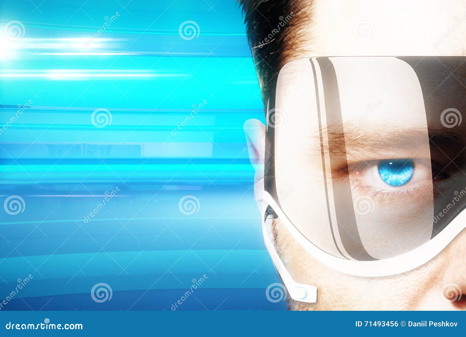 Man Wearing Smart Glass Blue Stock Photo - Image of close, face: 71493456