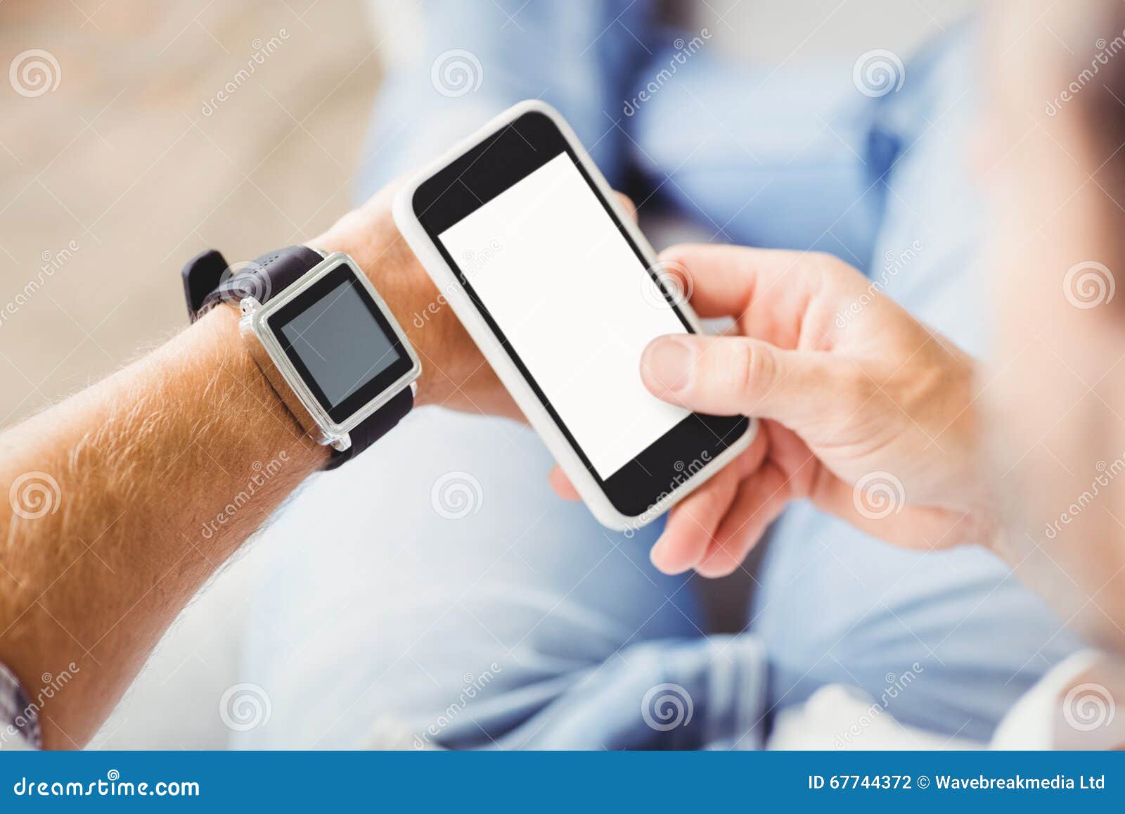 Man Wearing Smart Watch and Using Smartphone Stock Photo - Image of ...