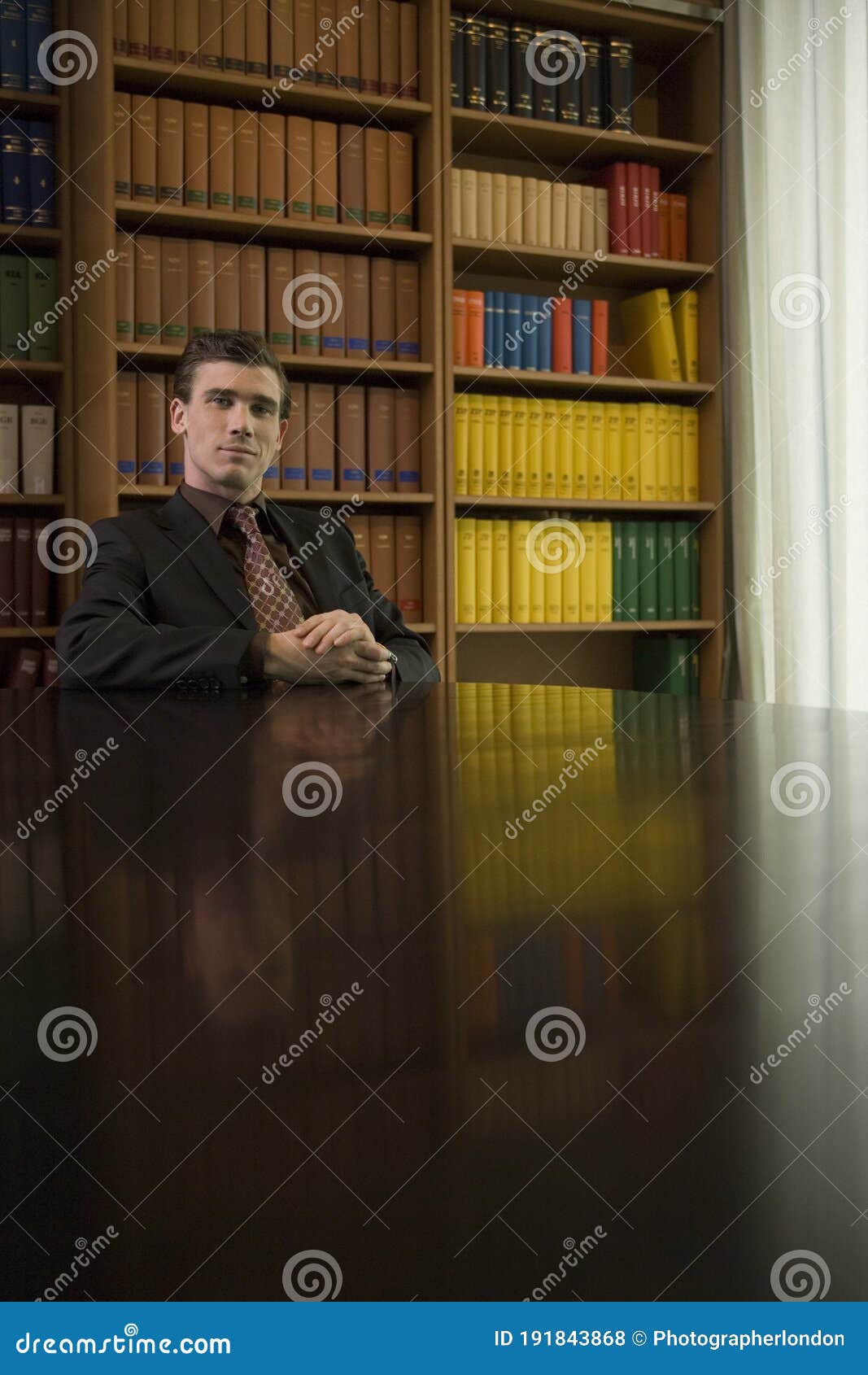 Man Wearing Suit at Desk in Library Portrait Stock Photo - Image of ...