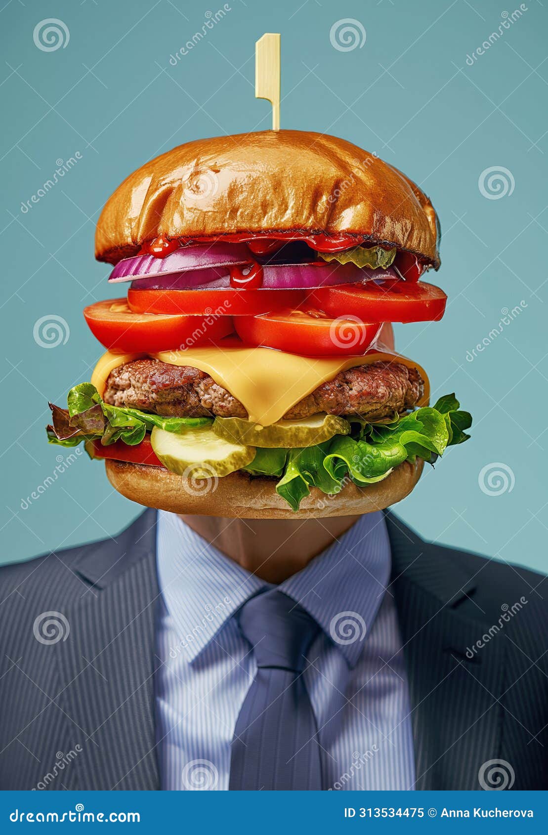 Man with a Cheeseburger for a Head Stock Illustration - Illustration of ...