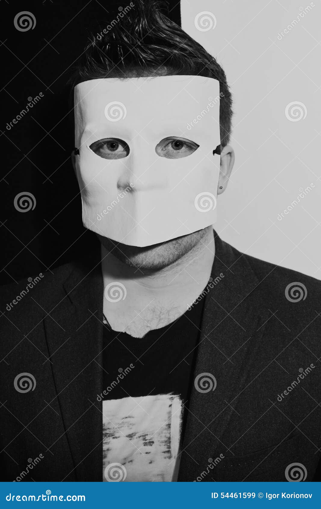 Man Wearing a Suit and White Masquerade Mask Stock Image - Image of ...