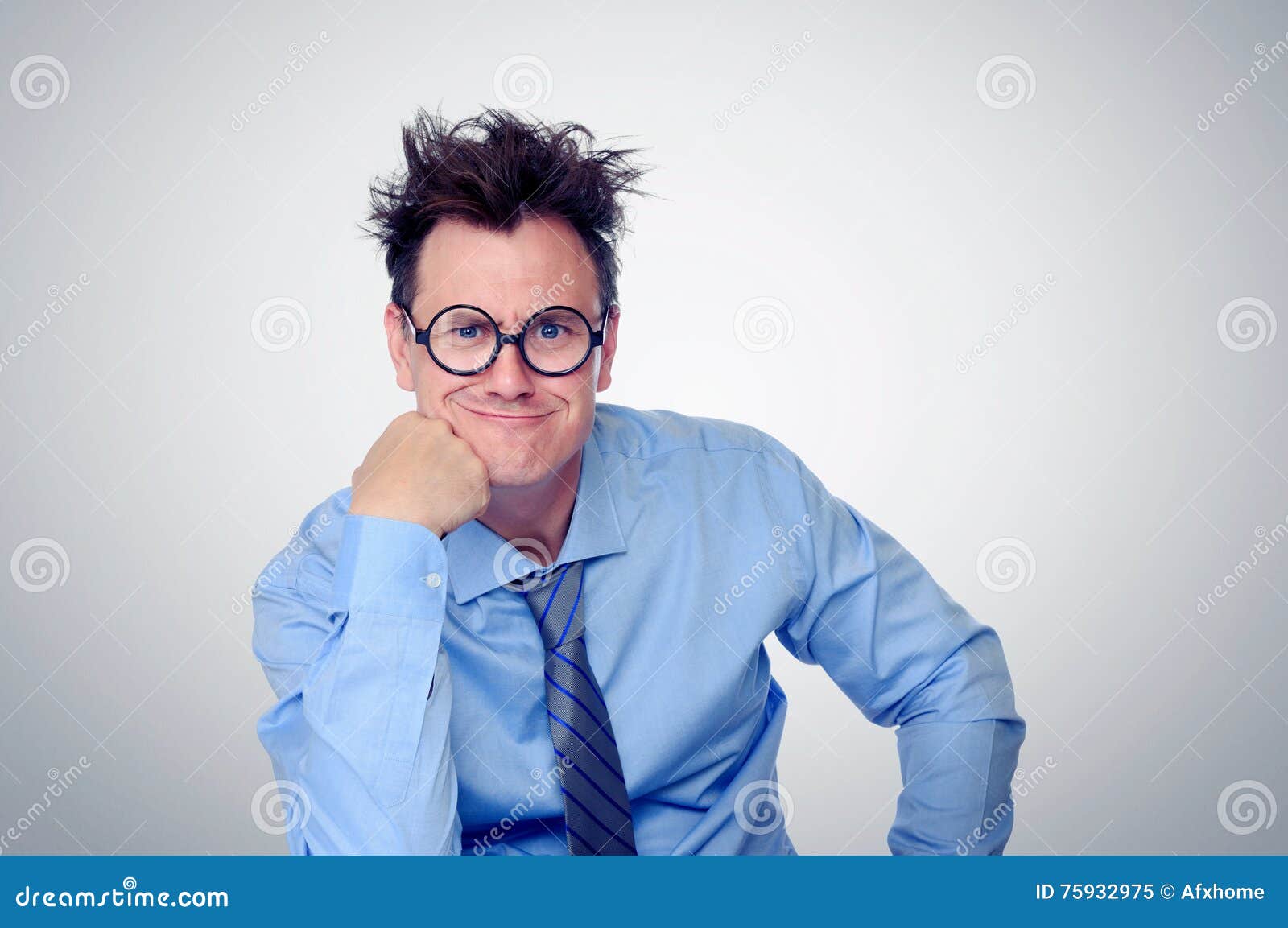 Man Wearing a Tie and Glasses, Thinking and Build a Face. Office ...