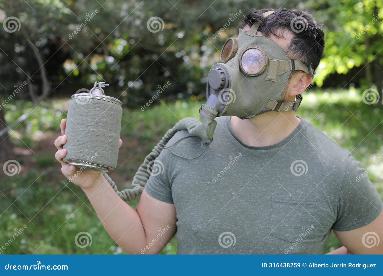 Man Wearing Vintage Gas Mask in Natural Setting Stock Image - Image of ...