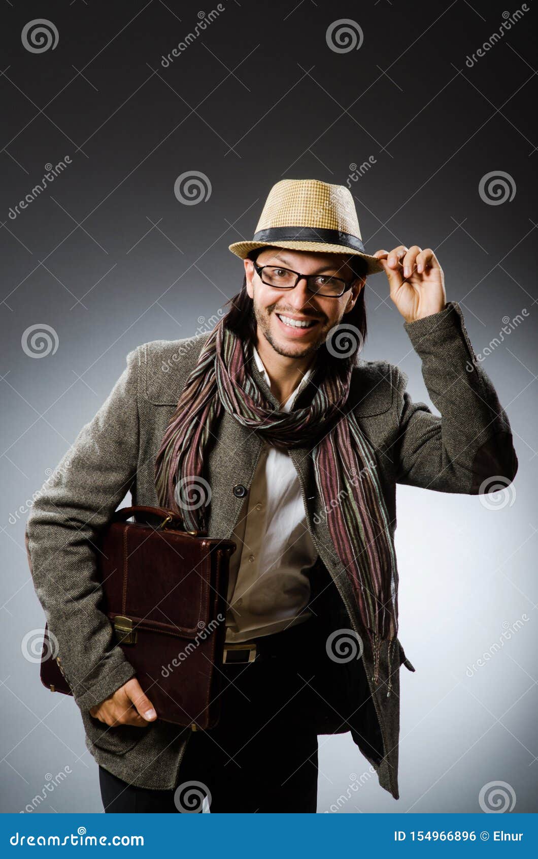 Man Wearing Vintage Hat in Funny Concept Stock Photo - Image of agent ...