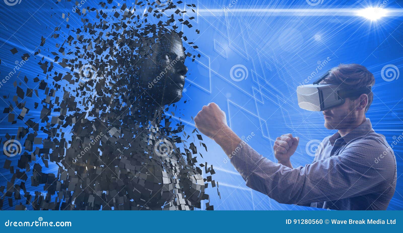 Man Wearing Virtual Glasses while Punching 3d Human Stock Photo - Image ...