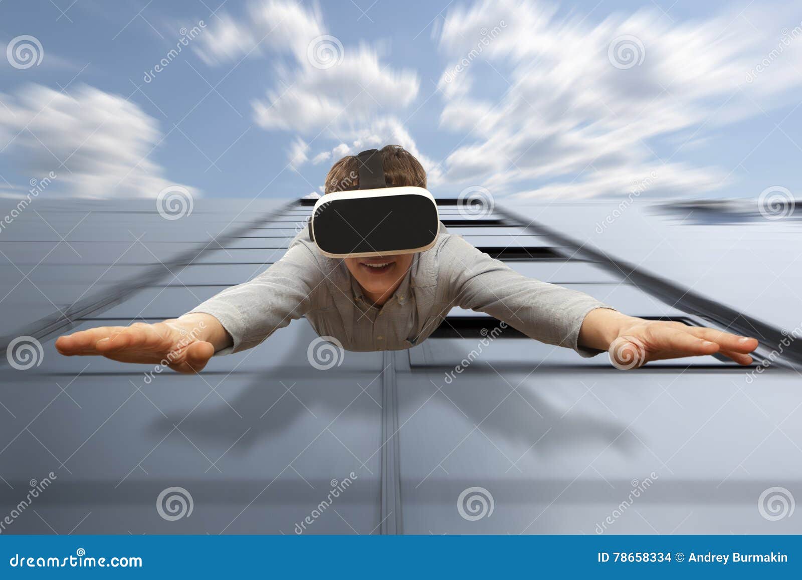 Man Wearing Virtual Reality Glasses Flying from a Skyscraper Stock ...