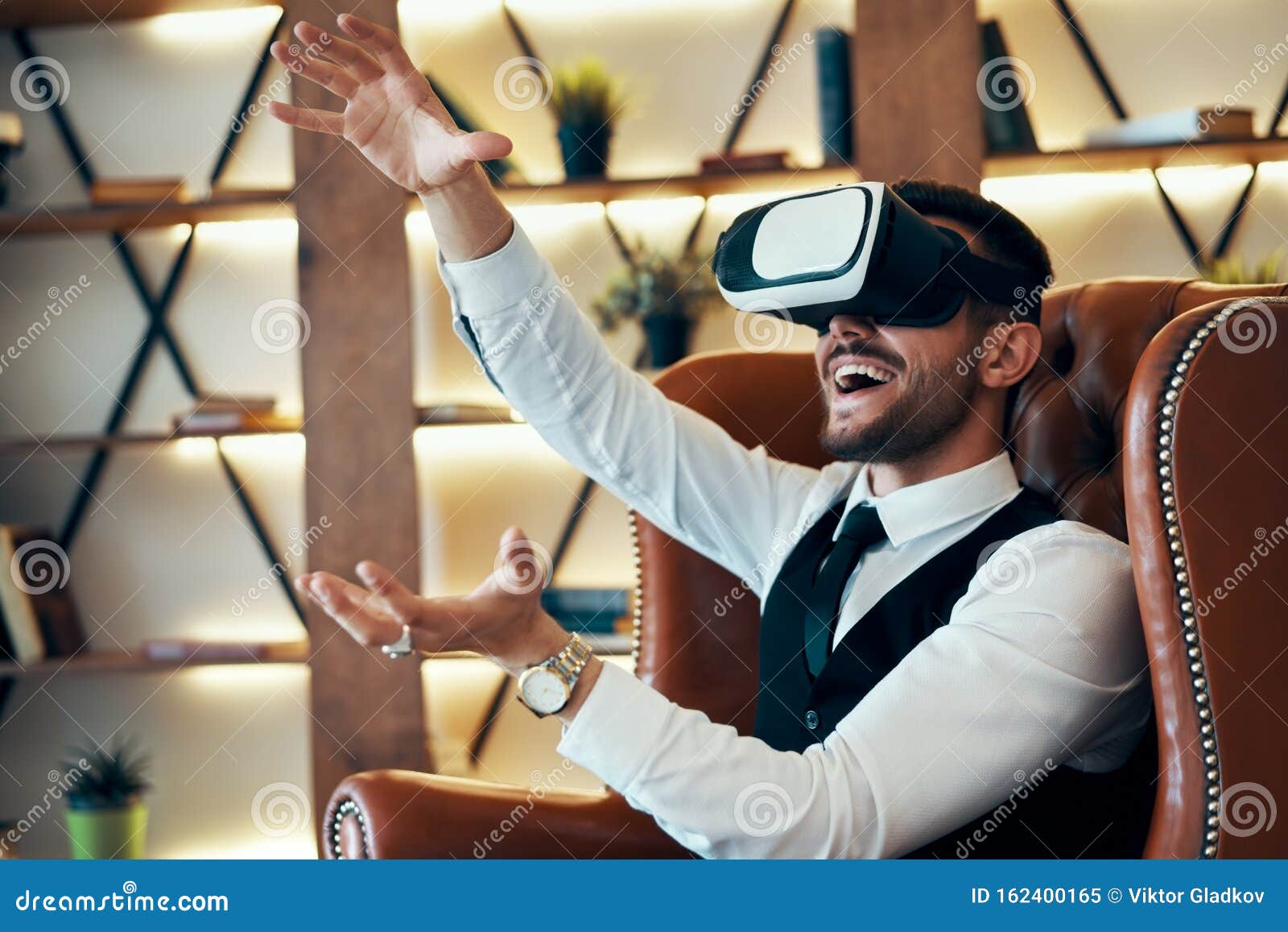 Man Wearing Virtual Reality Goggles Stock Image - Image of activity ...