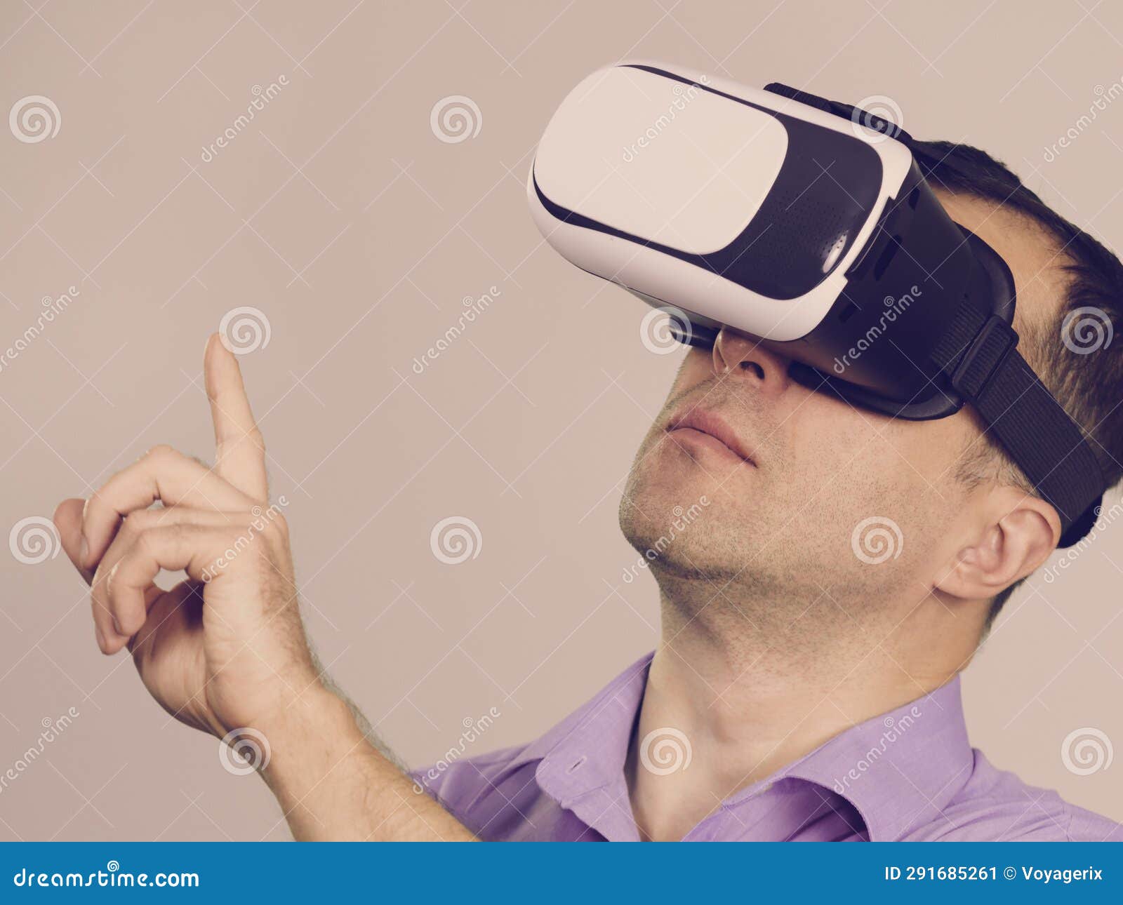 Man Wearing Virtual Reality Goggles on Grey Stock Image - Image of ...