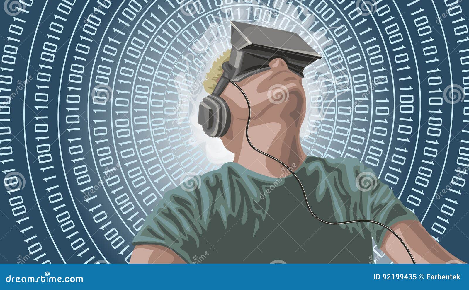 Man Wearing Virtual Reality Goggles Looking Towards Sky. Stock Vector ...