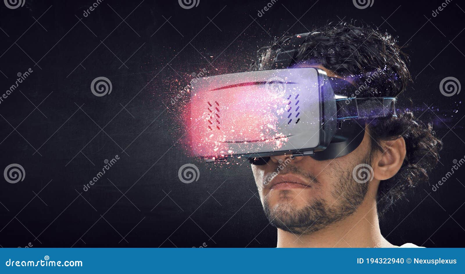 Man Wearing Virtual Reality Goggles Stock Photo - Image of fiction ...