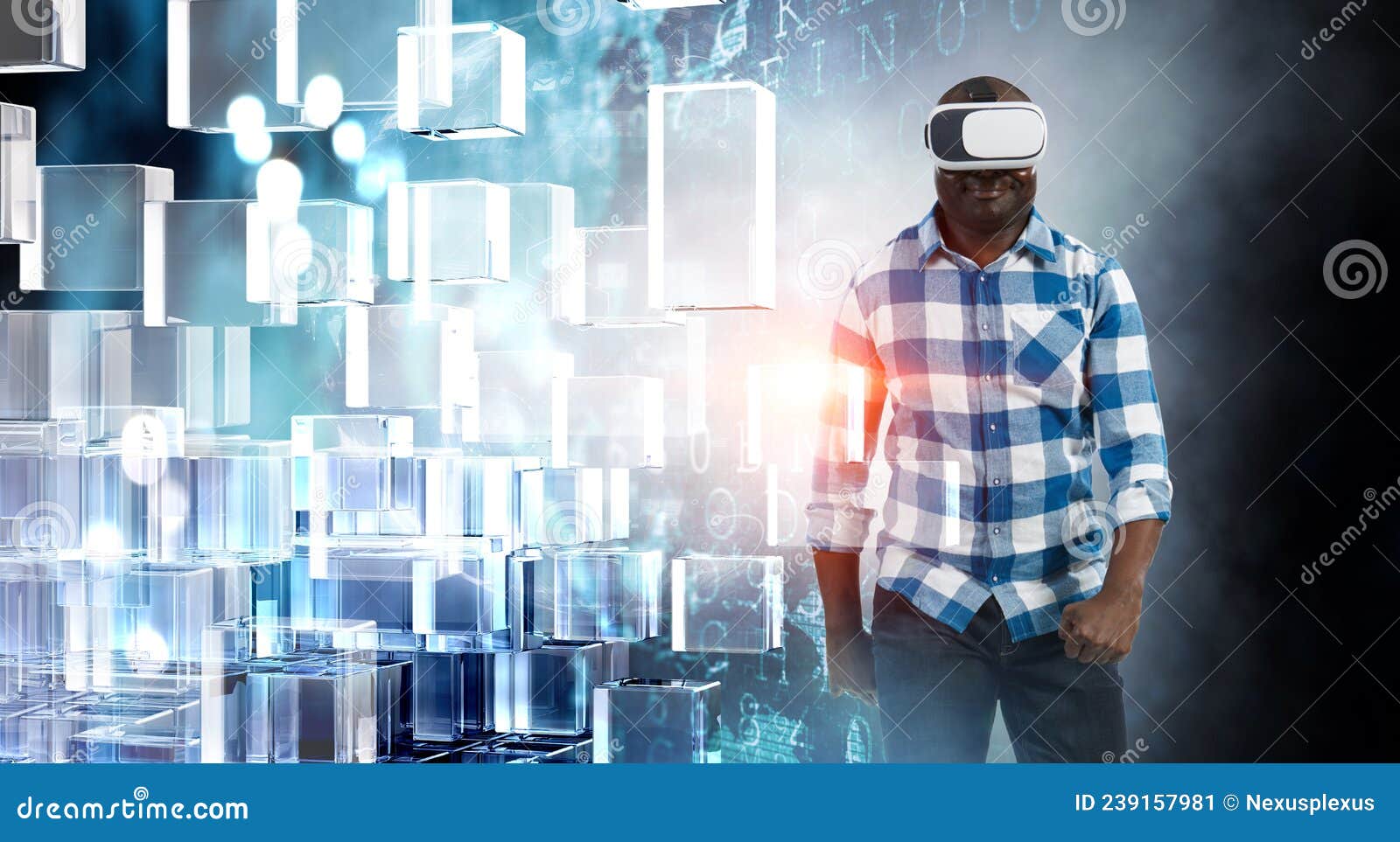 Man Wearing Virtual Reality Goggles Stock Image - Image of future ...