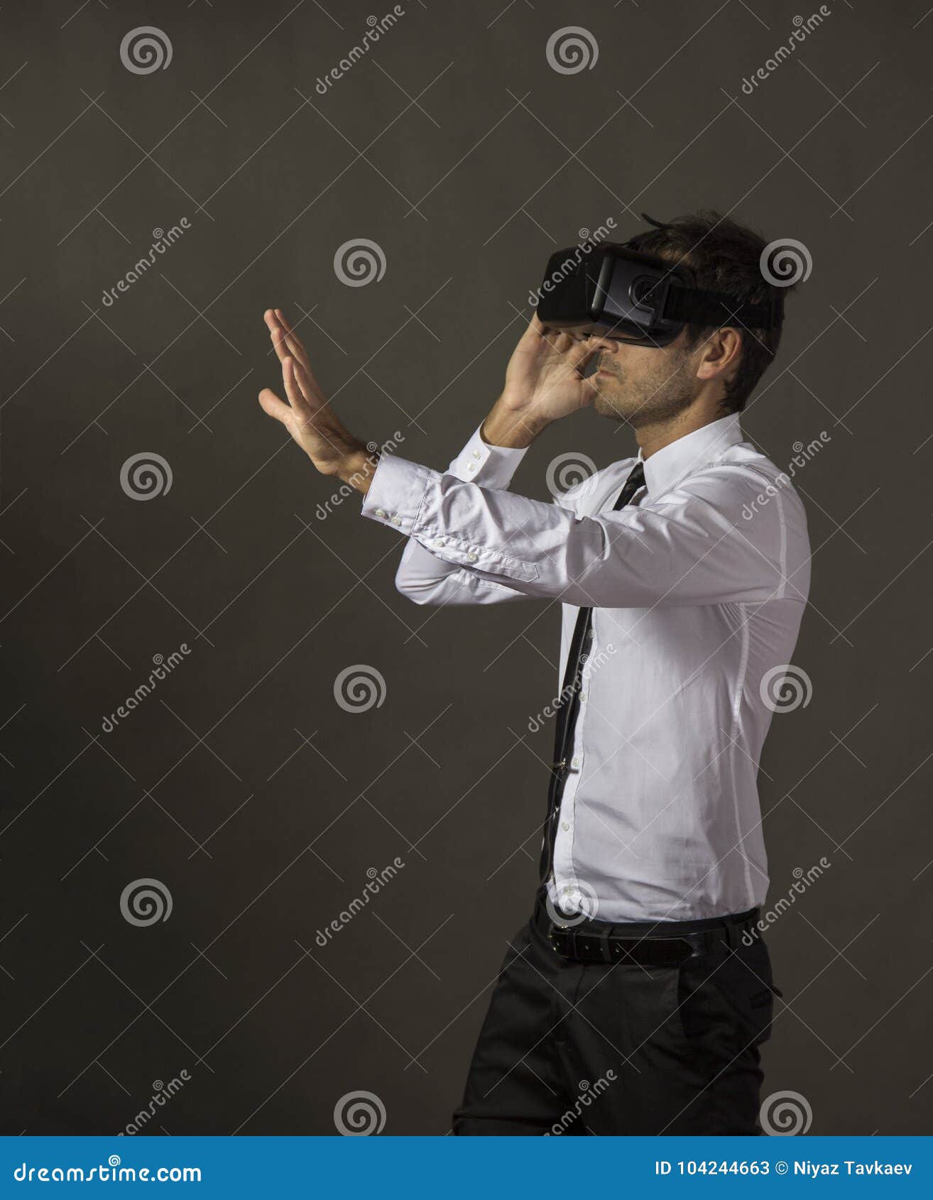 Man Wearing Virtual Reality Goggles. Stock Image - Image of hightech ...