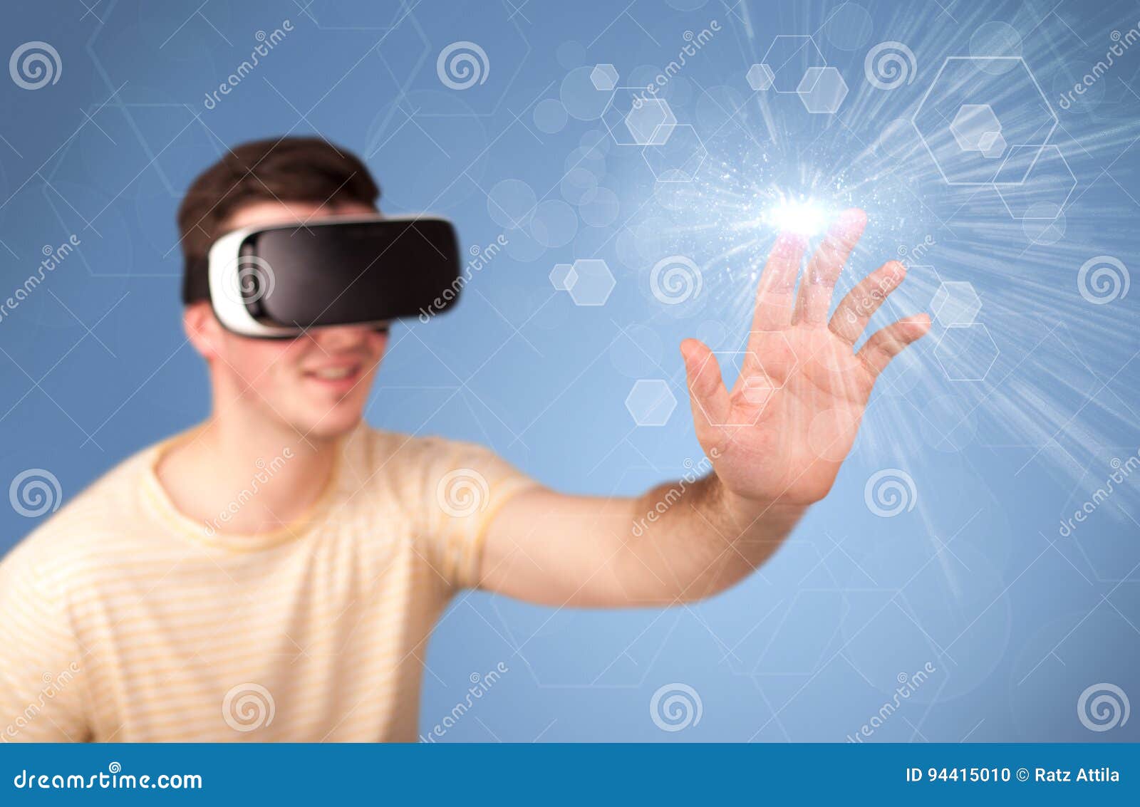 Man Wearing Virtual Reality Goggles Stock Photo - Image of digital ...