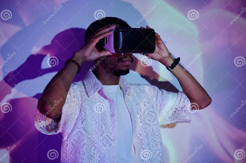 Engaging with Virtual Reality Headset Experience Stock Image - Image of ...