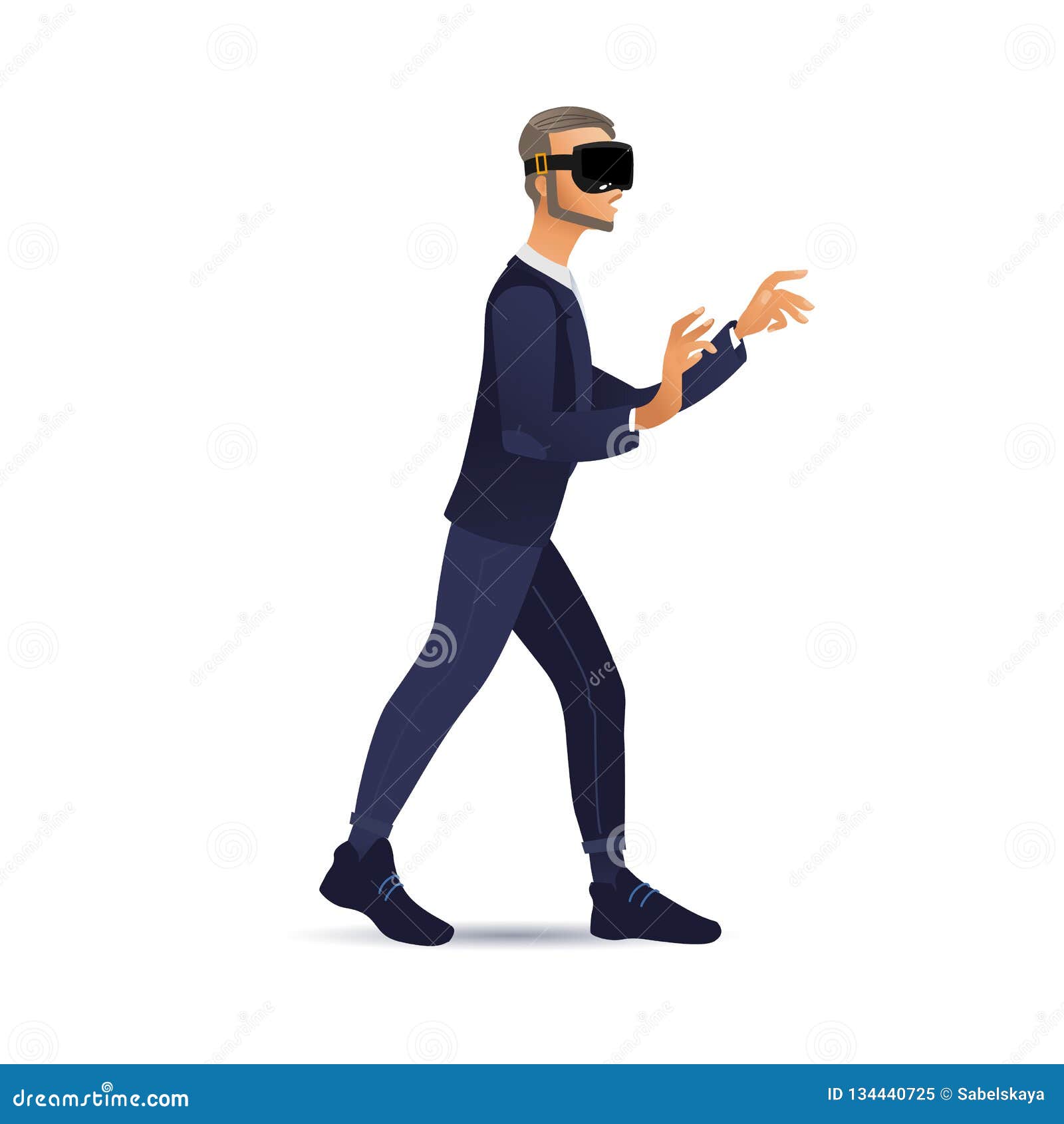 Man Wearing Virtual Reality Headset Walking and Touching Vr Interface ...