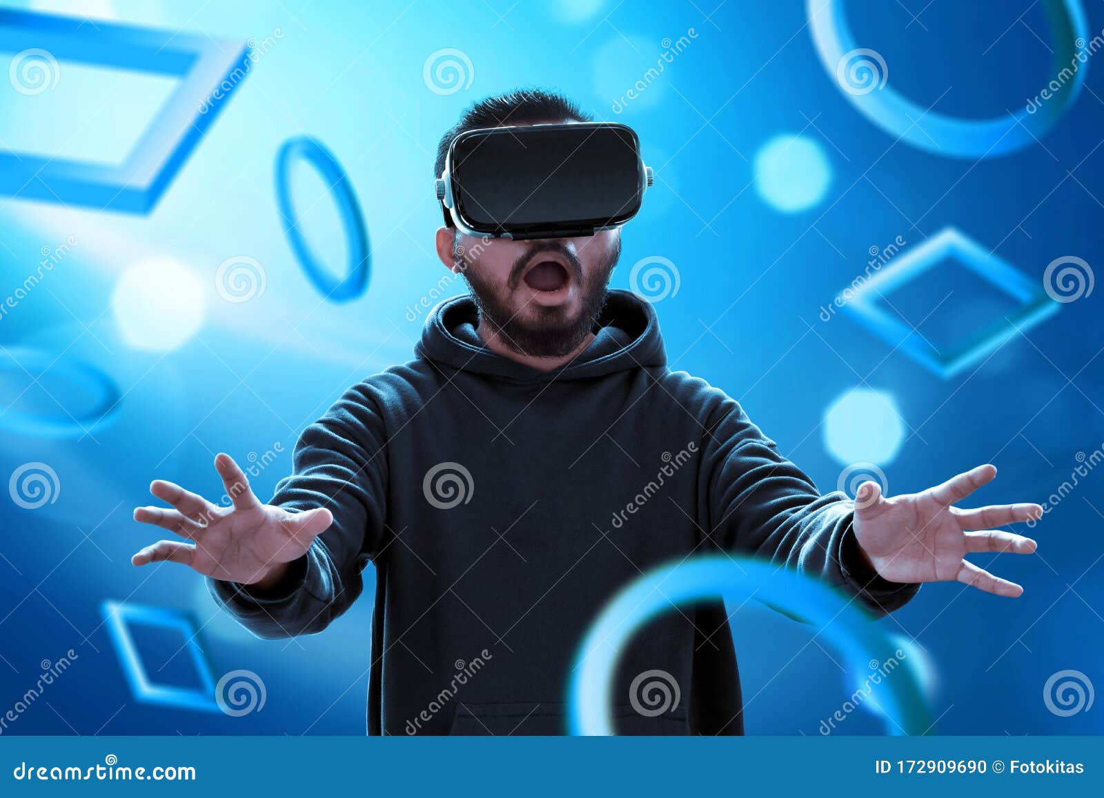 Man Wearing Virtual Reality Headset Stock Photo - Image of future ...