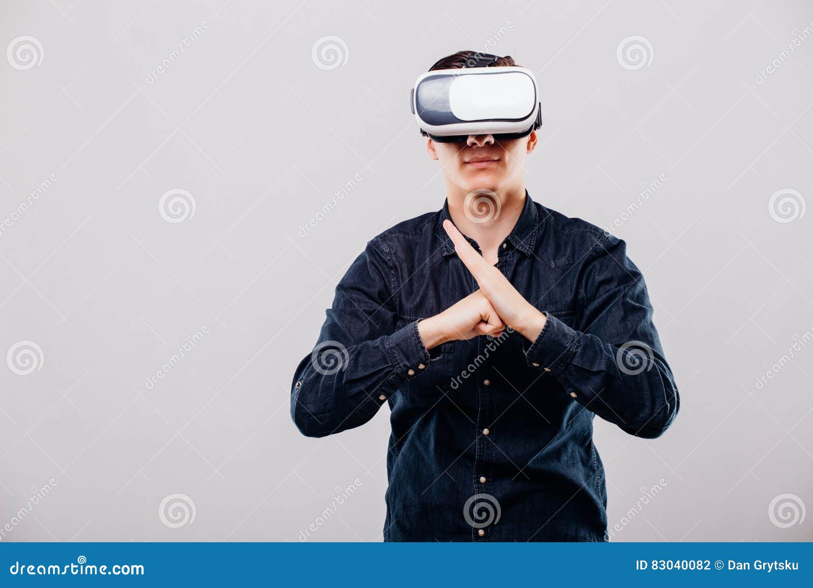 Man Wearing Virtual Reality Using a VR Headset Stock Photo - Image of ...