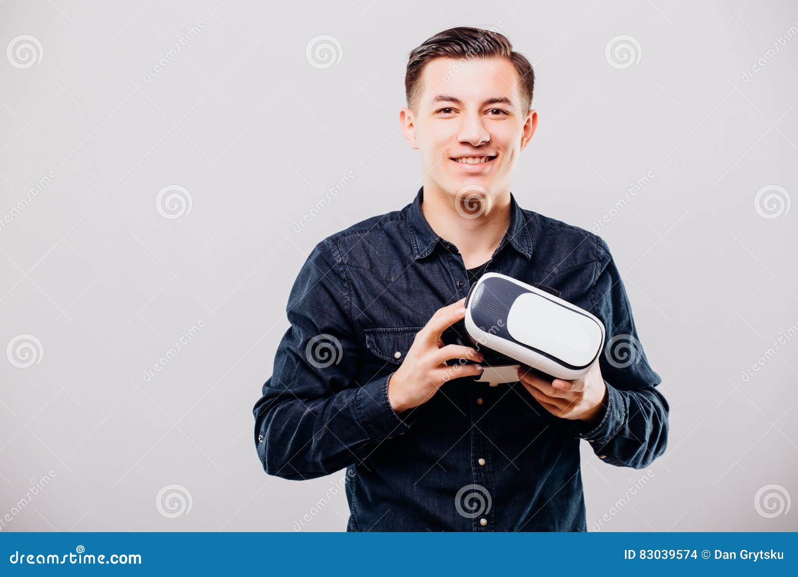 Man Wearing Virtual Reality VR Headset for Box Stock Photo - Image of ...