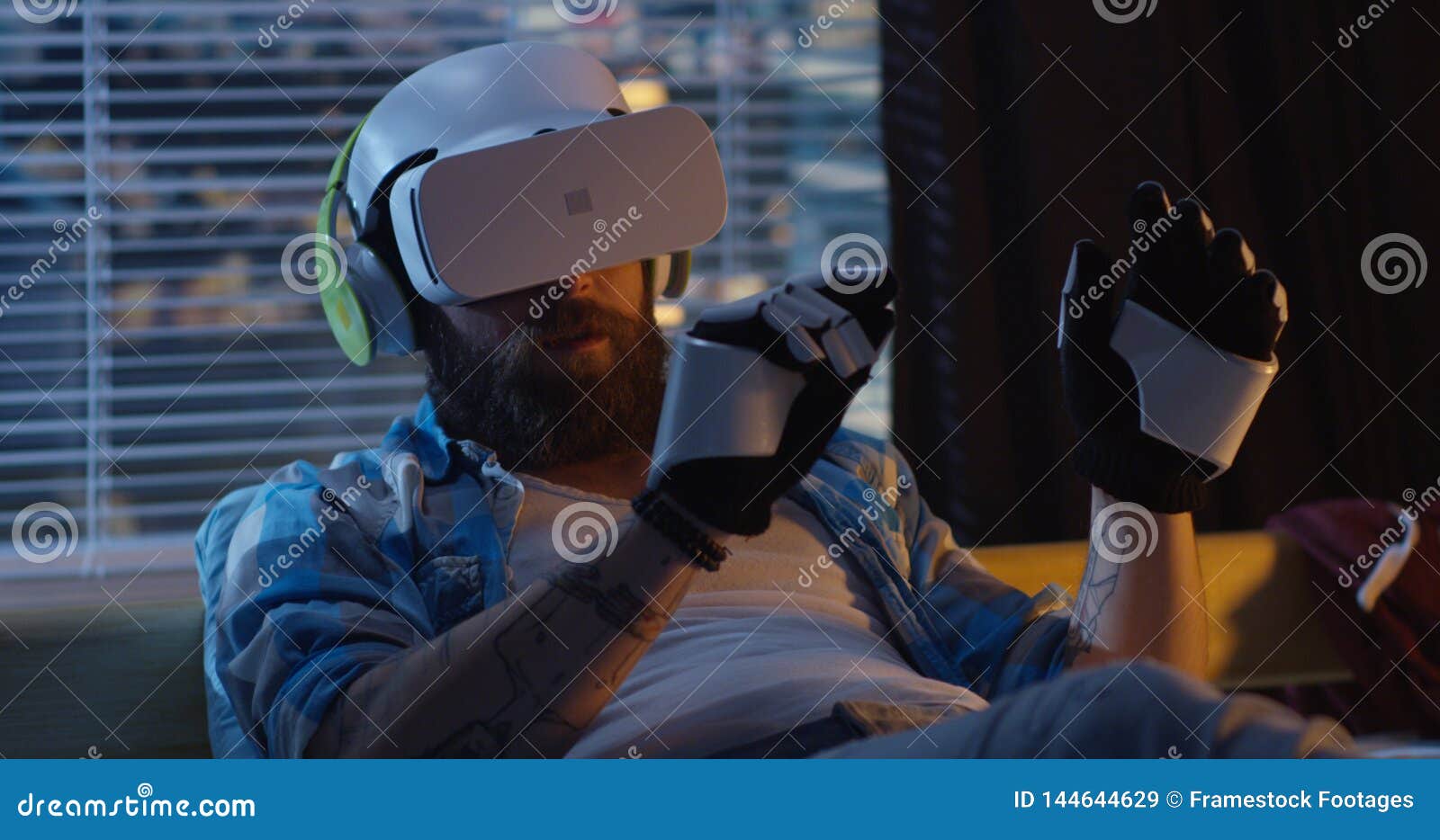 Man wearing VR headset stock image. Image of scientific - 144644629