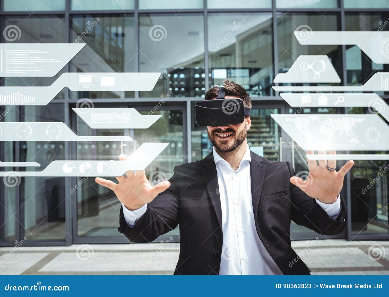 Man Wearing VR Virtual Reality Headset with Interface Stock Image ...
