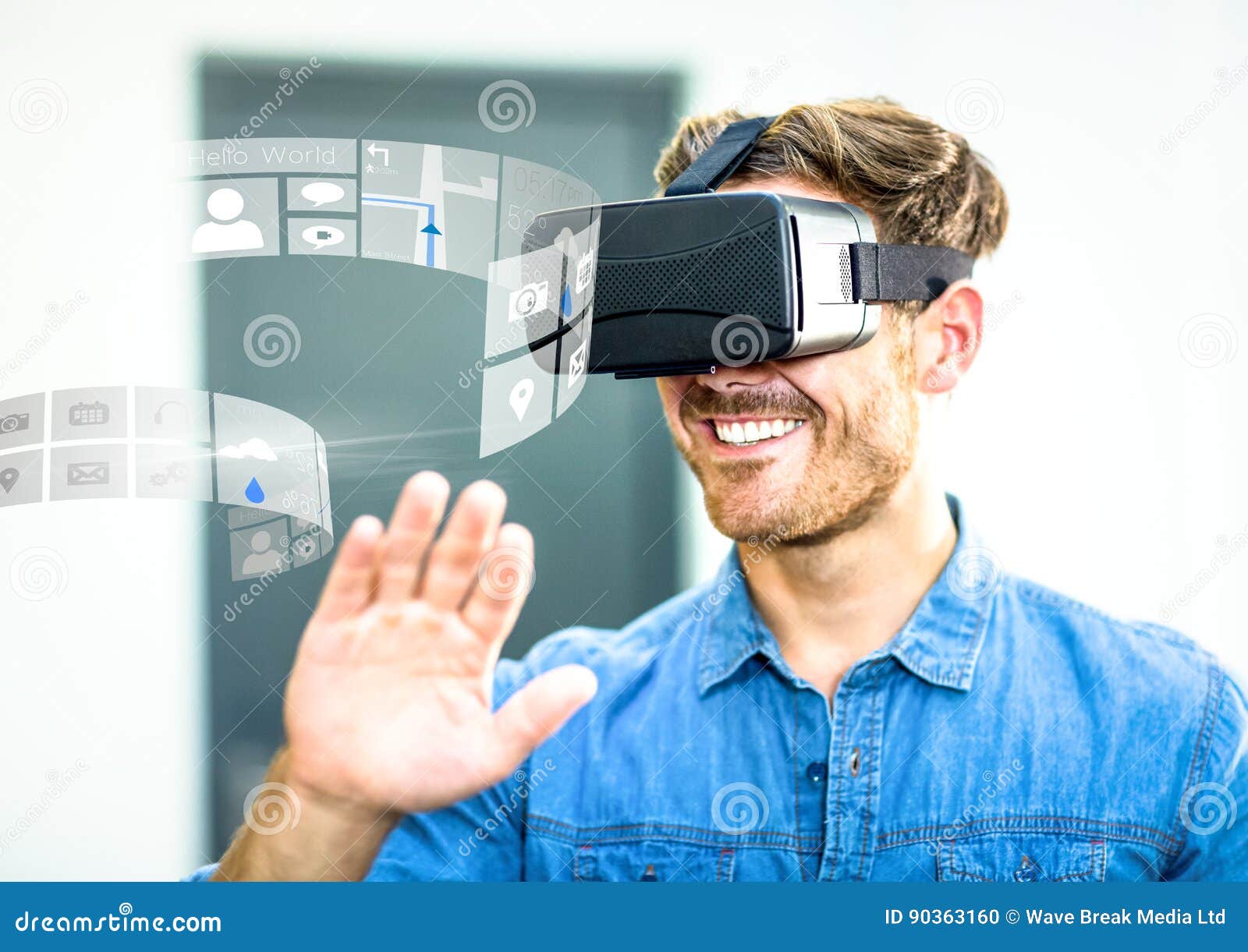 Man Wearing VR Virtual Reality Headset with Interface Stock Photo ...