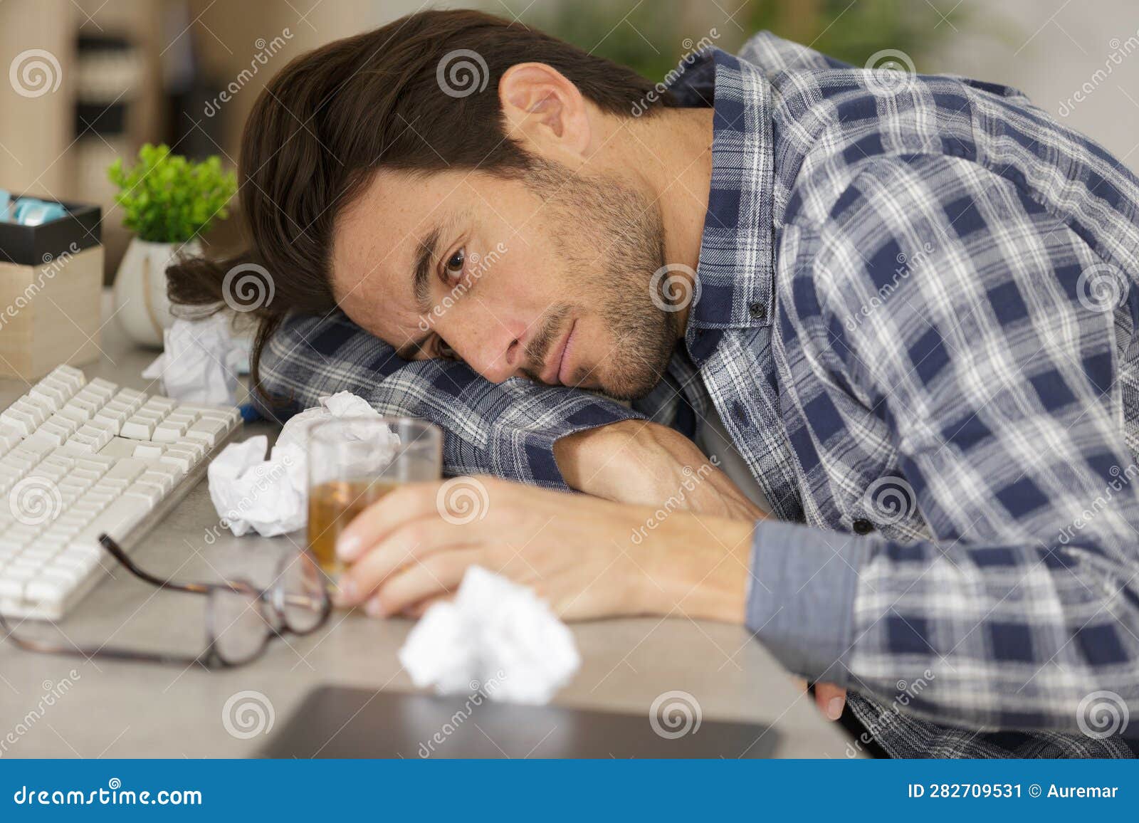 Man Wearing White Blue Shirt Desk Drunk Sleeping Stock Image - Image of ...