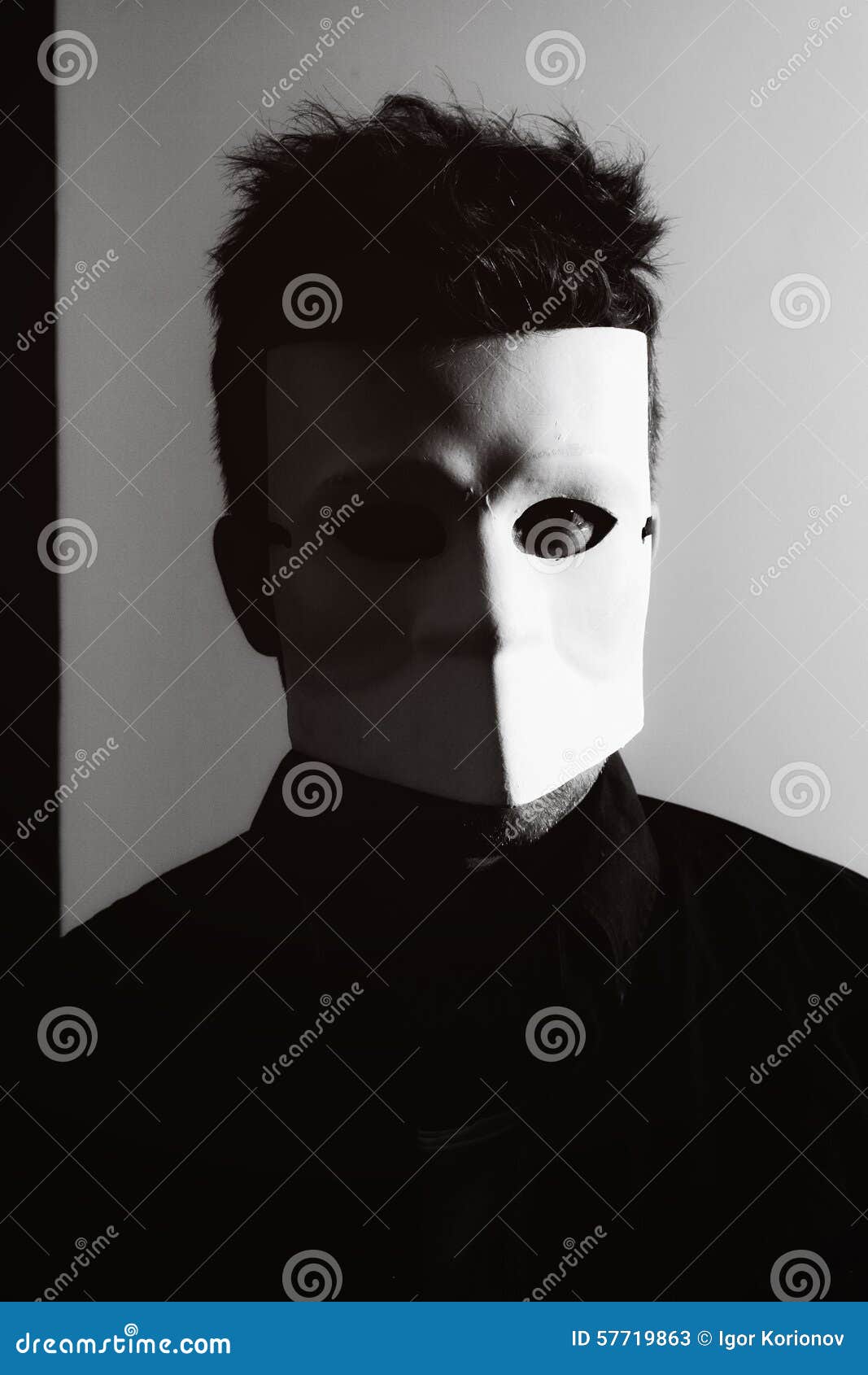 Man Wearing White Masquerade Mask Stock Image - Image of male, horror ...