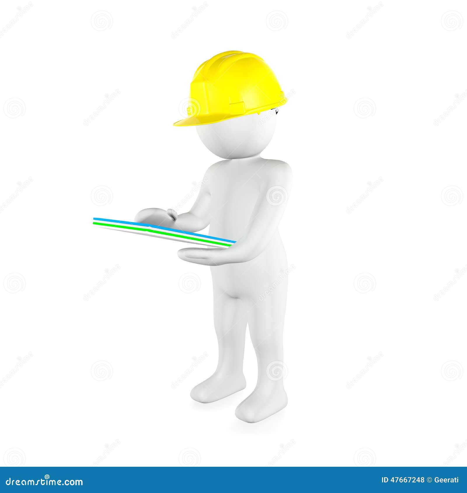 A Man Wearing Yellow Safety Helmet Reads Documents Stock Illustration ...