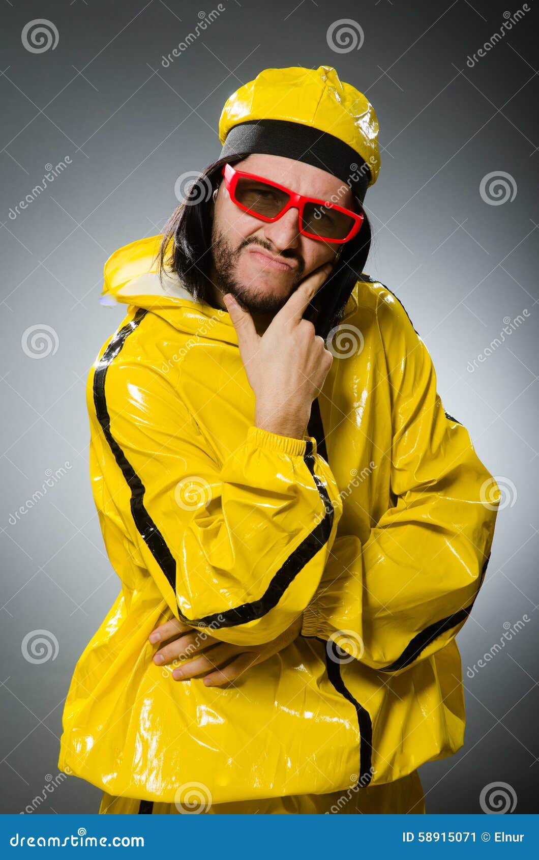 Man Wearing Yellow Suit in Funny Concept Stock Image - Image of sing ...
