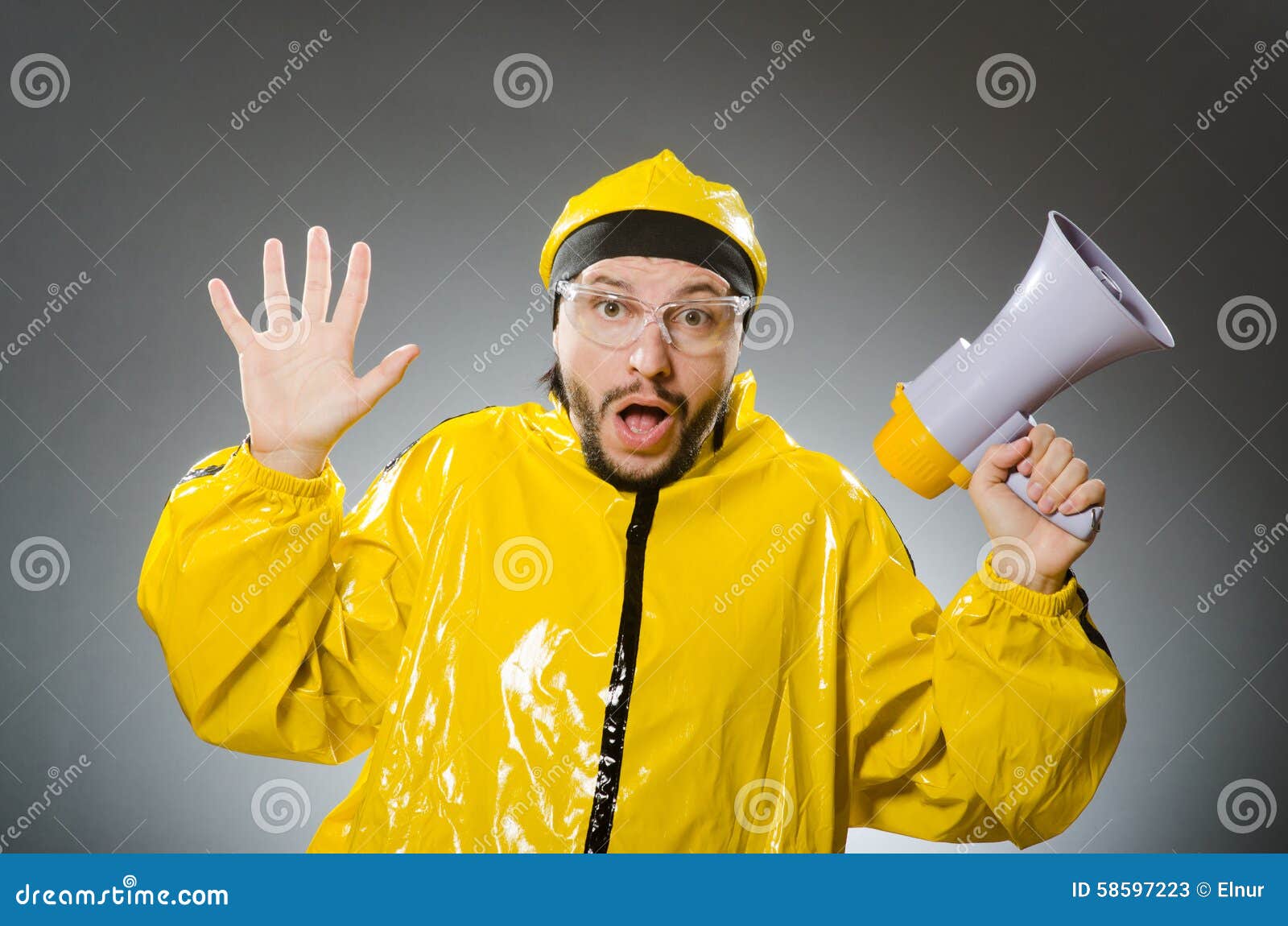 Man Wearing Yellow Suit with Loudspeaker Stock Image - Image of glasses ...
