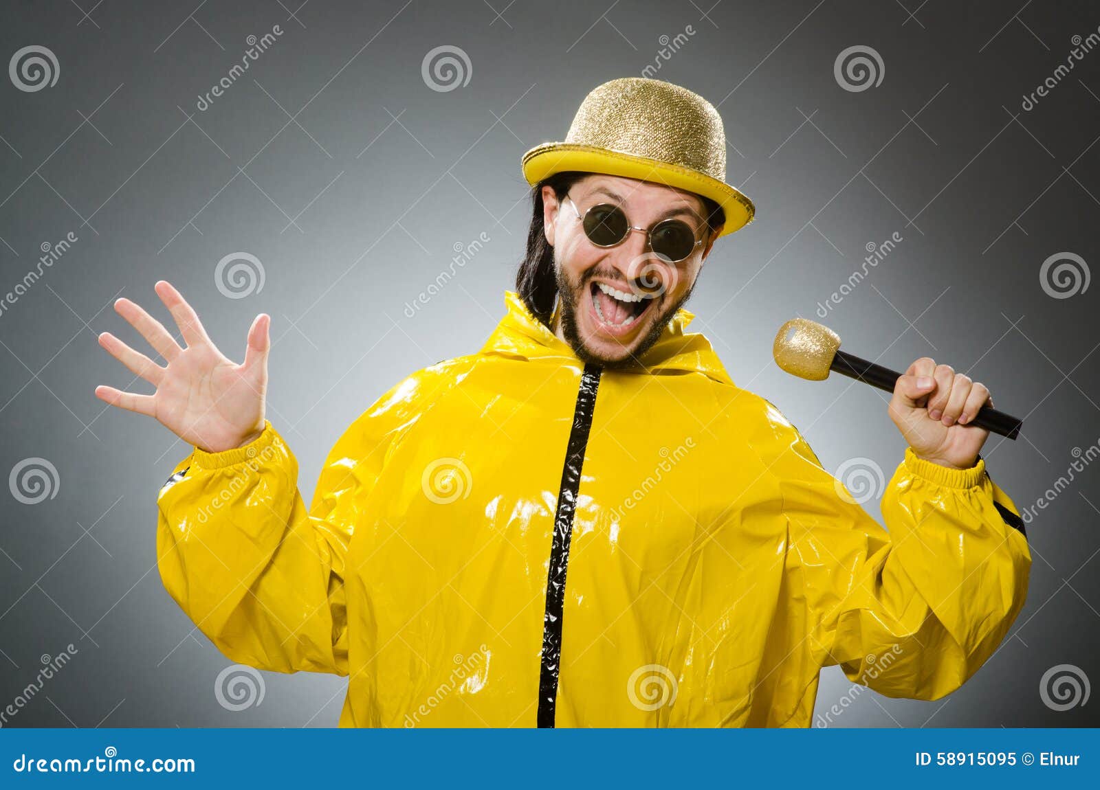 Man Wearing Yellow Suit with Mic Stock Image - Image of microphone ...