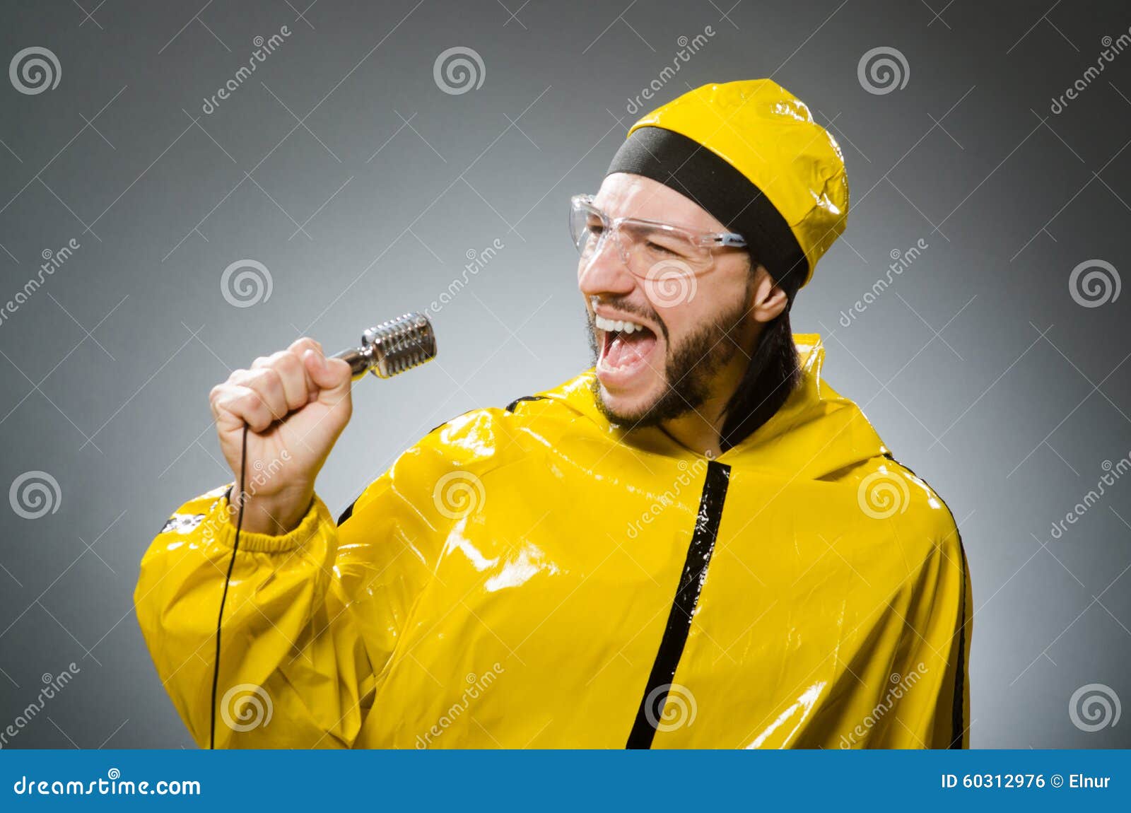 Man Wearing Yellow Suit with Mic Stock Photo - Image of male, dancer ...