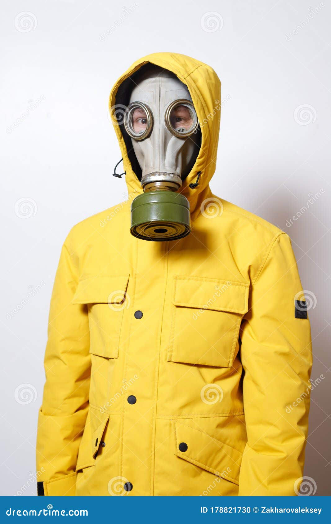A Man Wears a Gas Mask in a Yellow Jacket Stock Photo - Image of ...