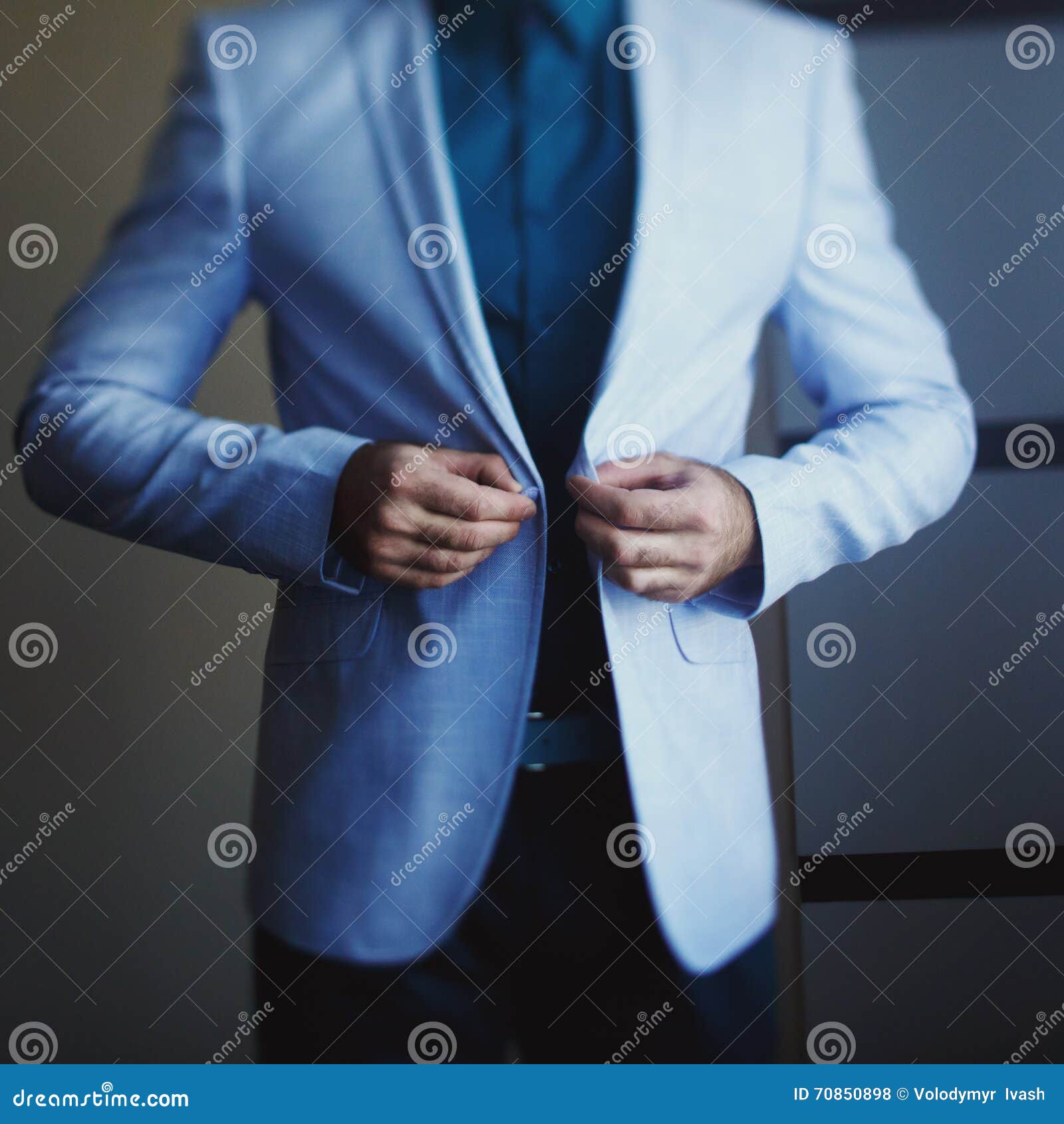 Man Wears Light Blue Jacket Stock Photo - Image of body, celebration ...
