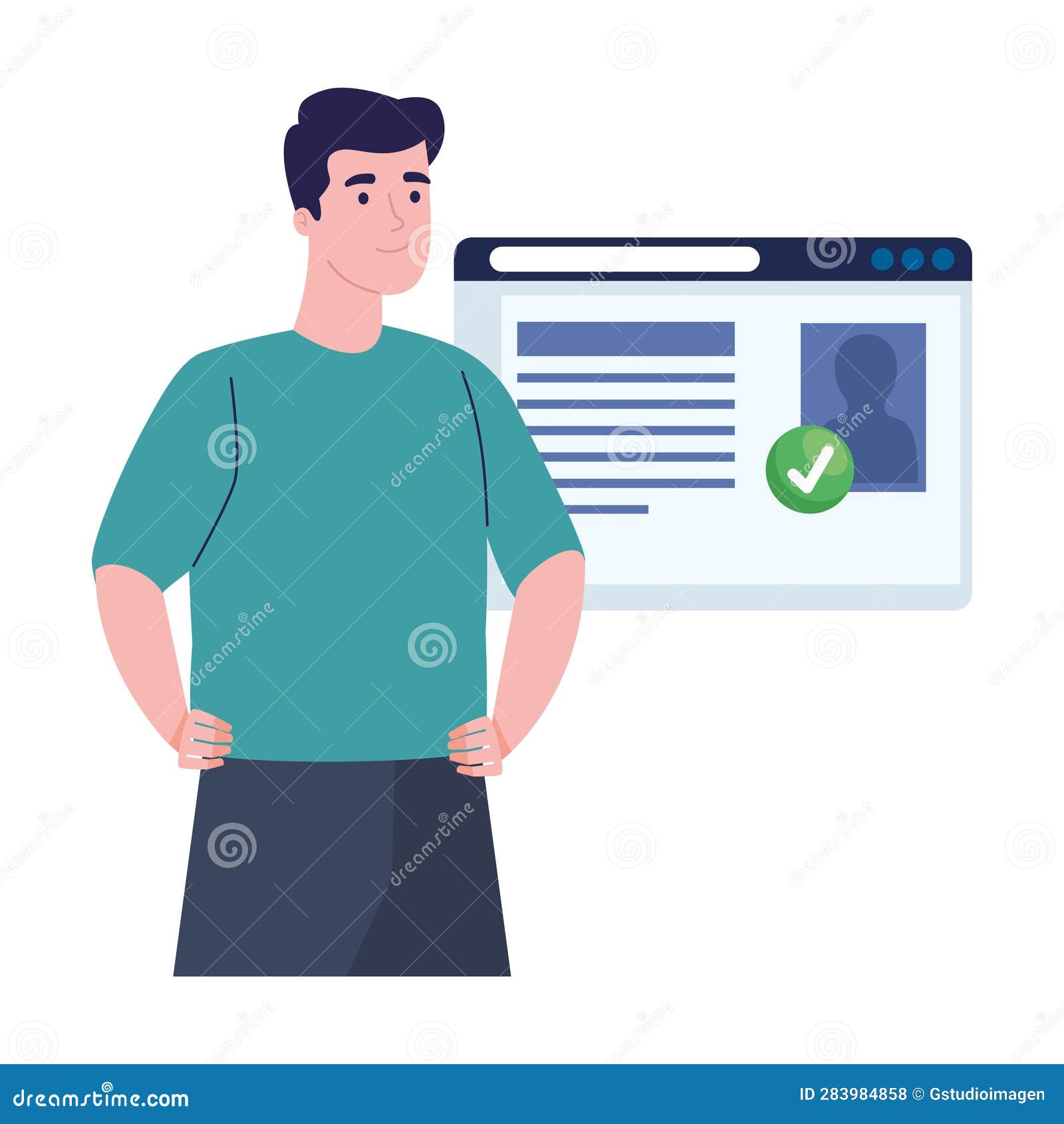 Man with webpage template stock vector. Illustration of design - 283984858