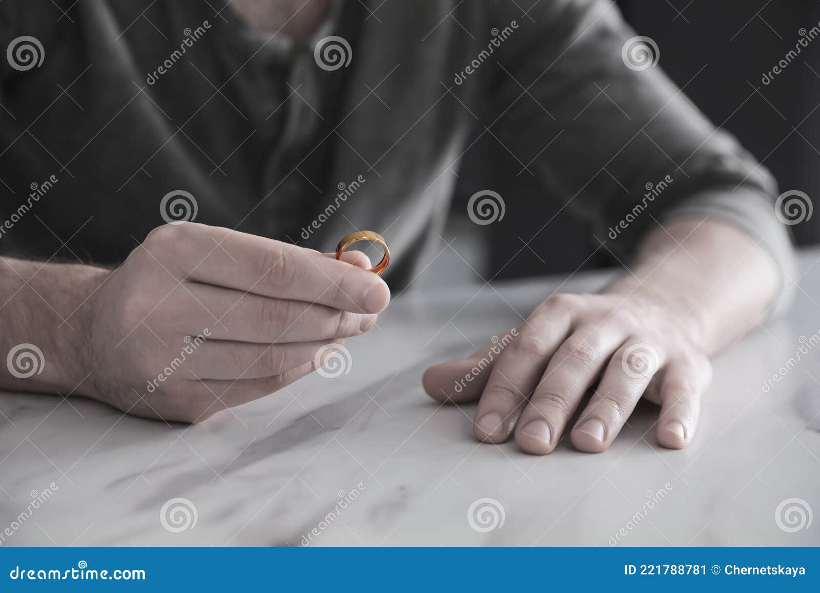 Man with Wedding Ring at Table, Closeup. Cheating and Breakup Stock ...