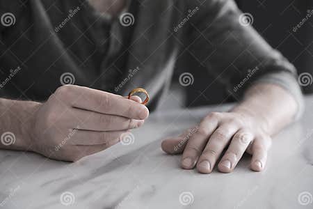 Man with Wedding Ring at Table, Closeup. Cheating and Breakup Stock ...