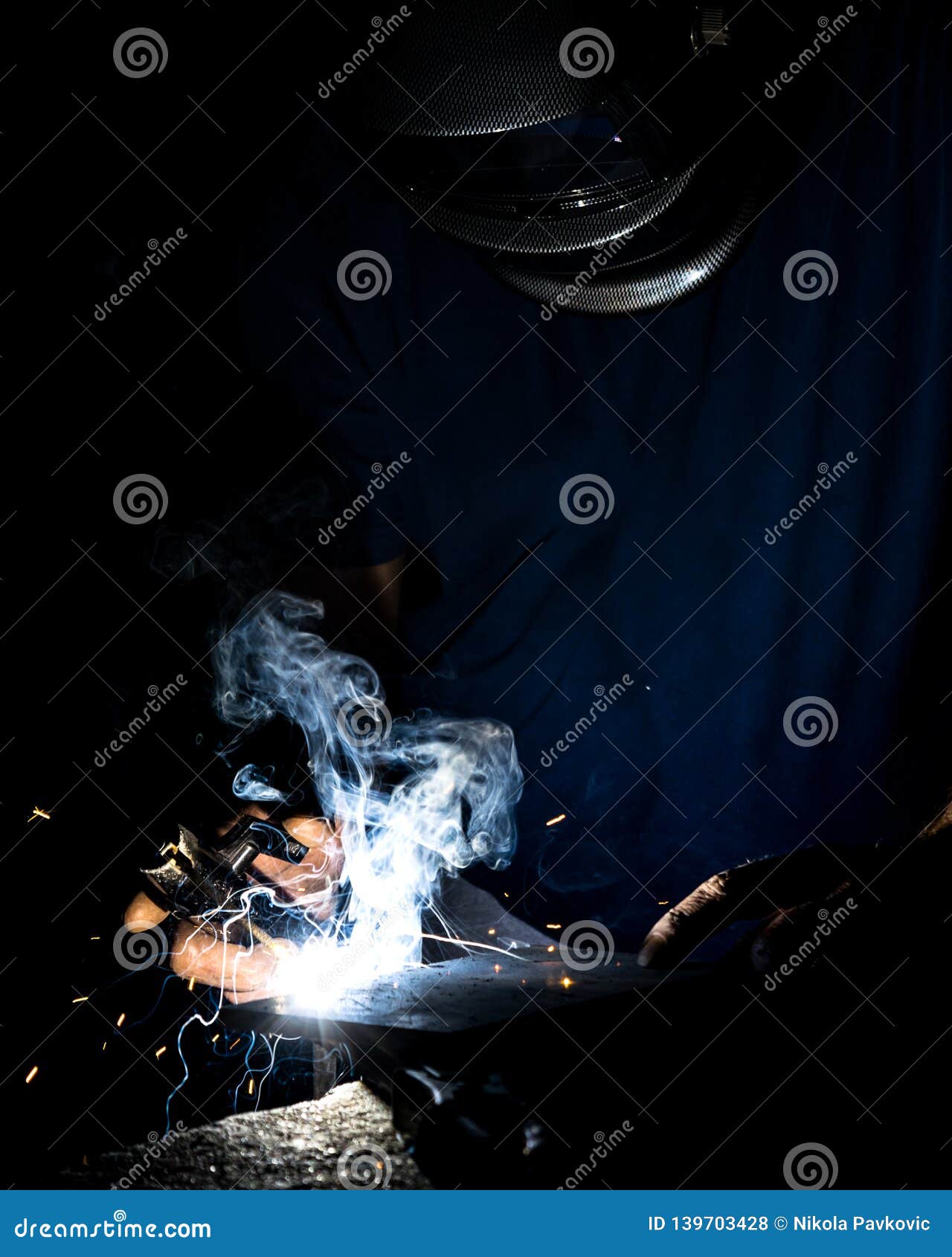 Man Welding Iron with a Protective Mask Stock Photo - Image of metal ...
