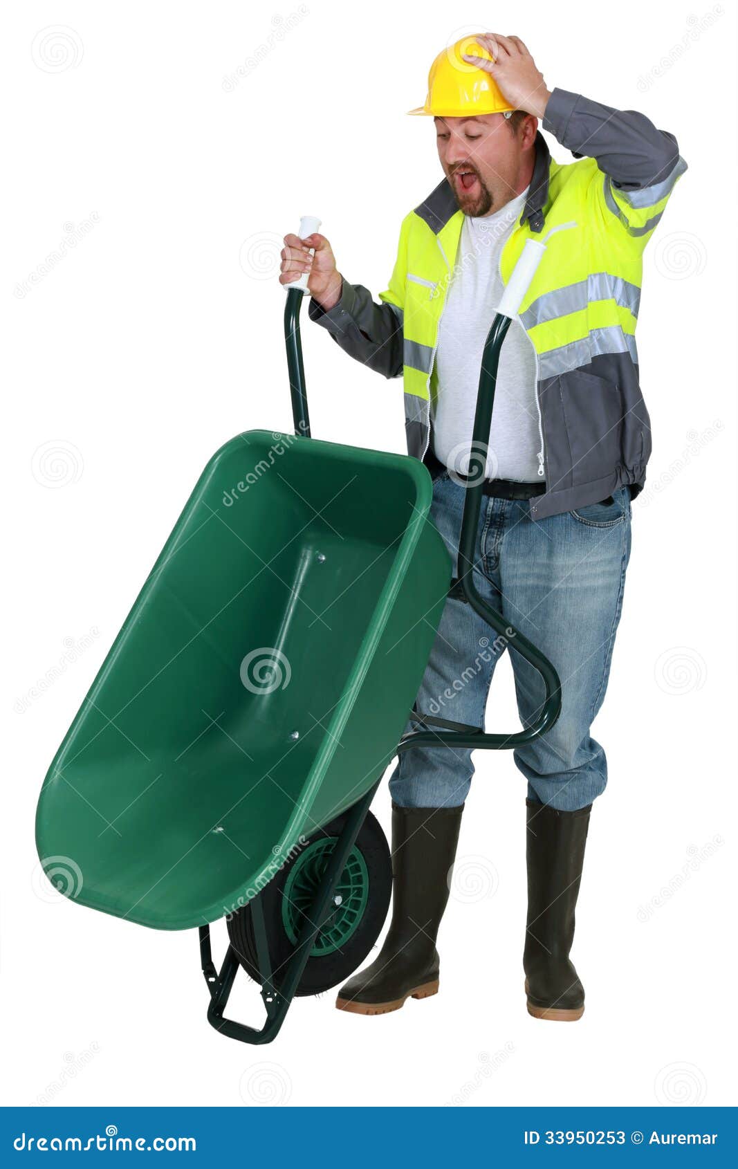 Man with a wheelbarrow stock image. Image of helmet, cutout - 33950253