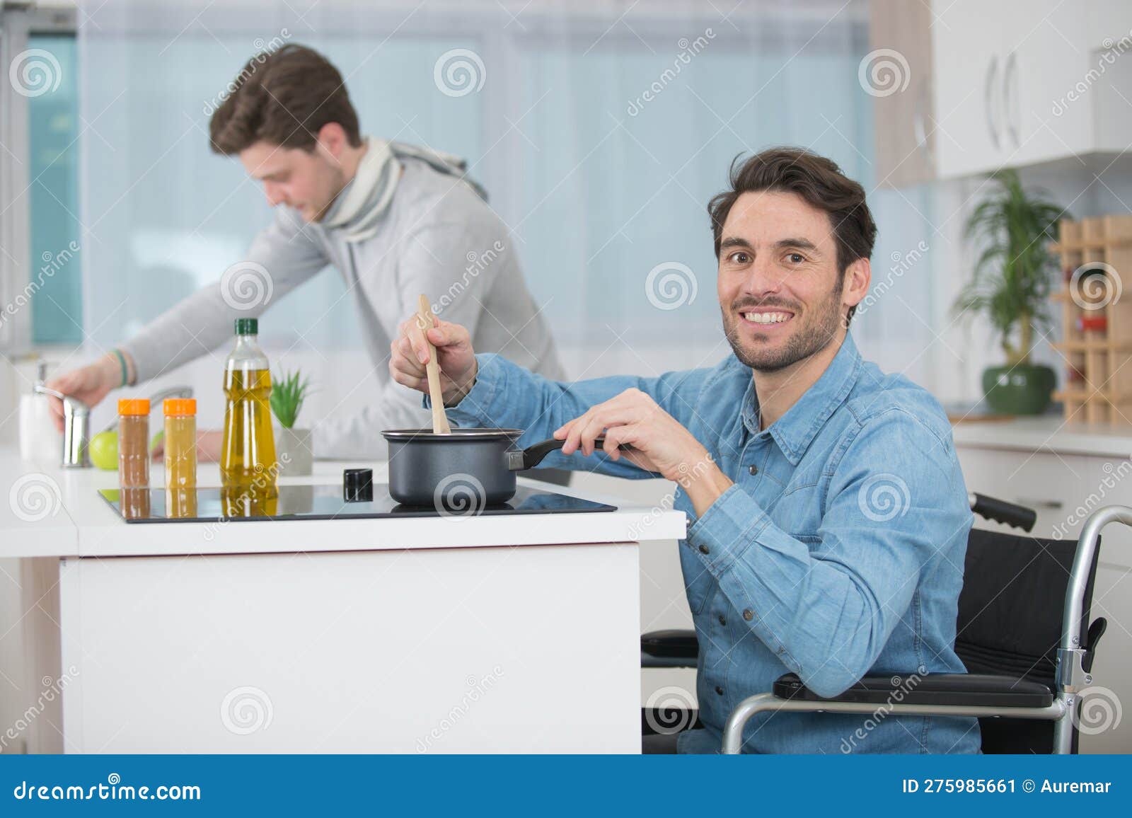Man in Wheelchair Cooking in Kitchen Stock Image - Image of meal ...