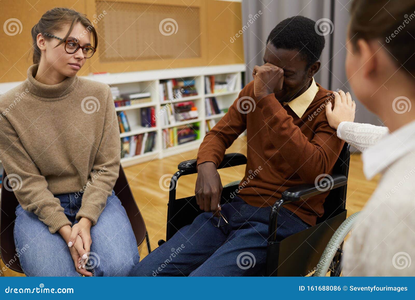 Man in Wheelchair Crying with Support Group Stock Photo - Image of ... Man in Wheelchair Crying with Support Group Stock Photo - Image of ...