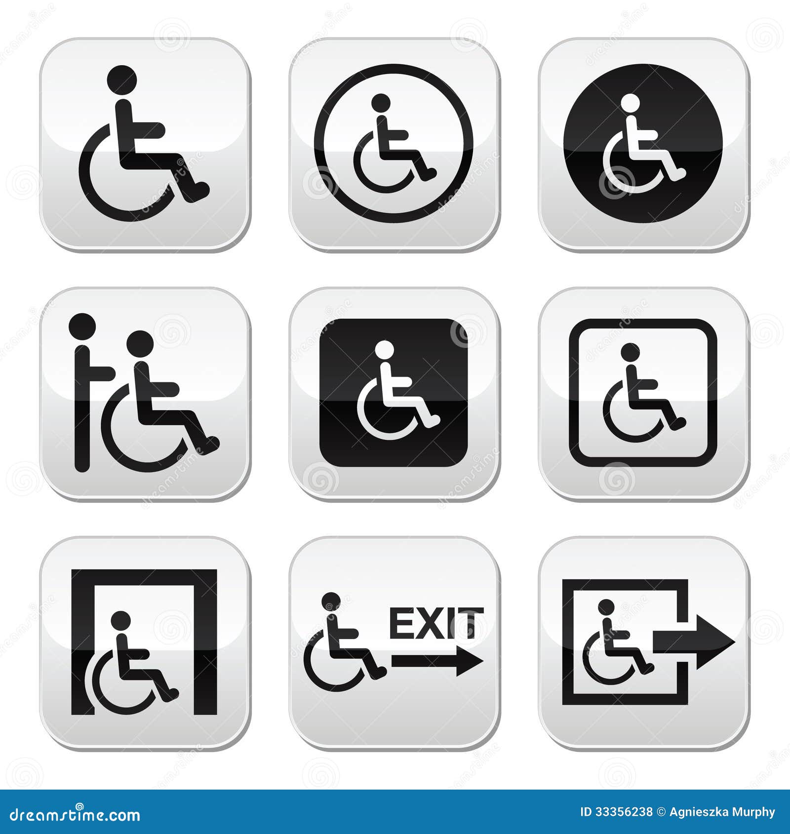 Man on Wheelchair, Disabled, Emergency Exit Buttons Set Stock ...