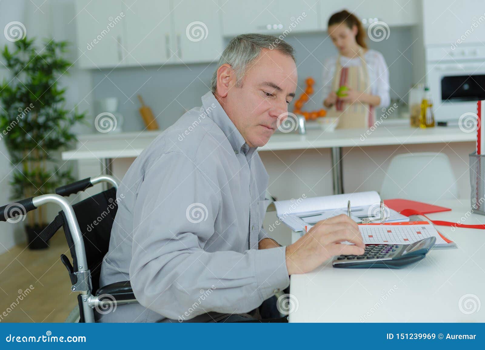 Man in Wheelchair Doing Office Work at Home Stock Image - Image of ...