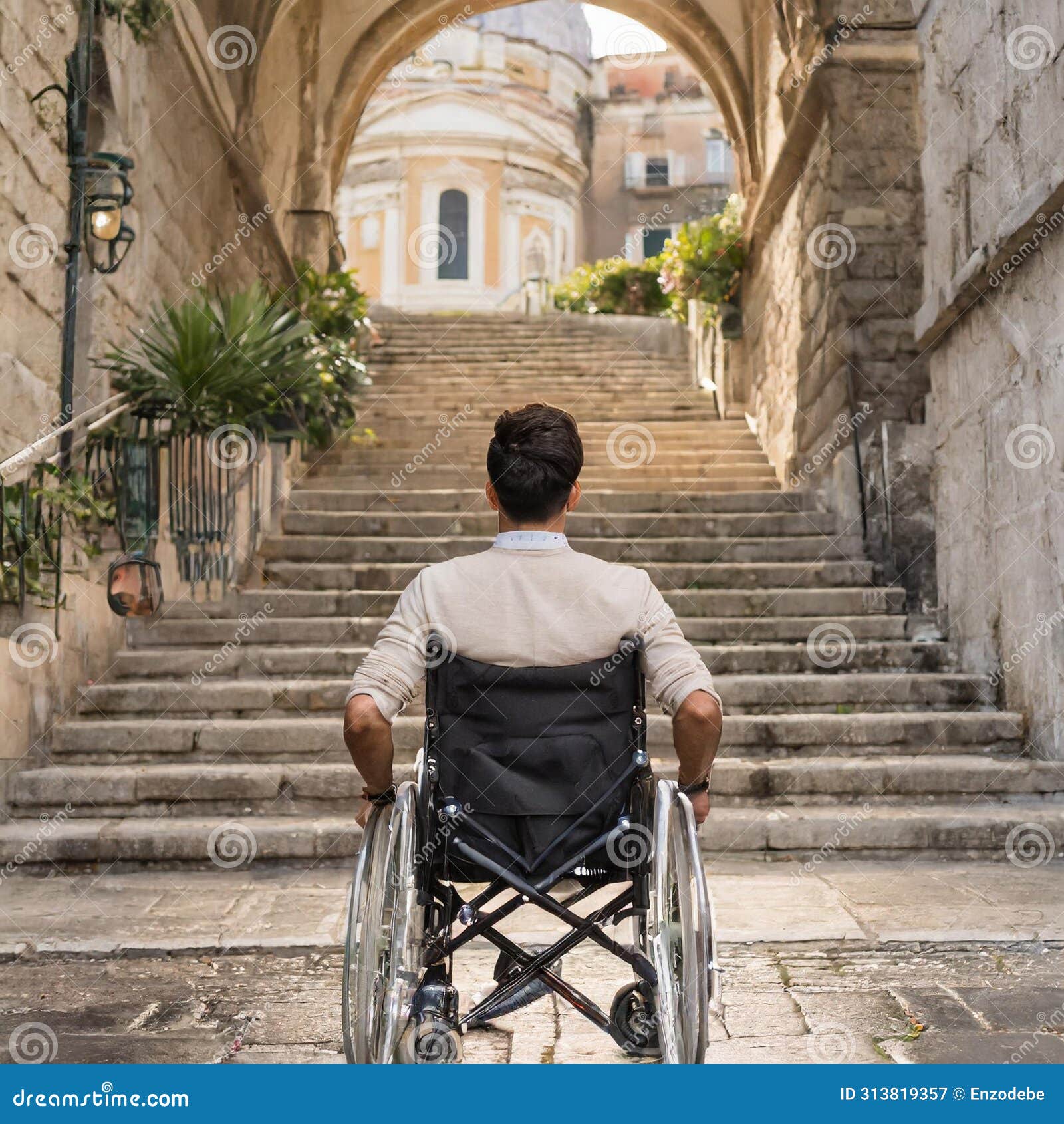 A Man in a Wheelchair Faces of Stairs Stock Illustration - Illustration ...