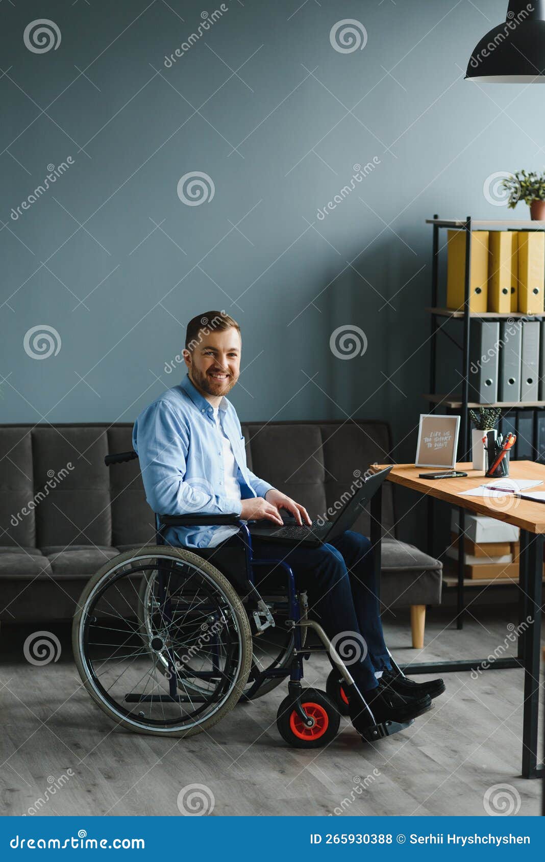 Man in Wheelchair at Home or in Office. Stock Photo - Image of ...