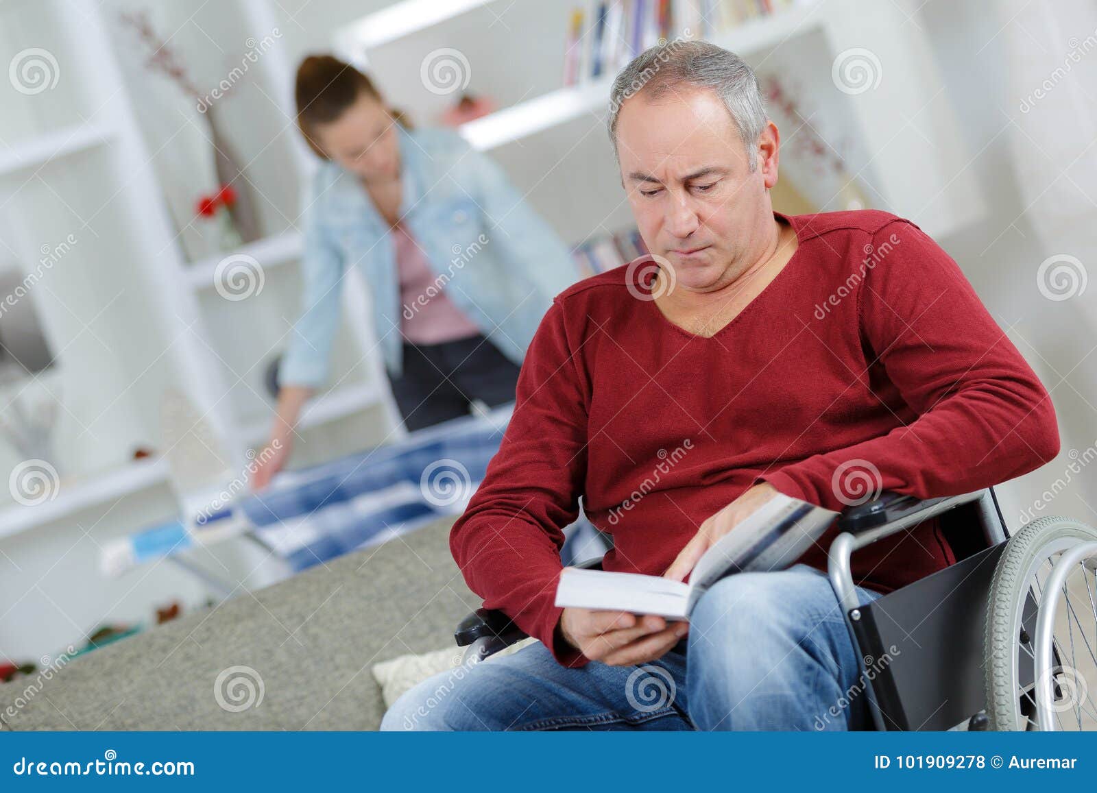 Man on Wheelchair Reading Book Stock Photo - Image of executive ...