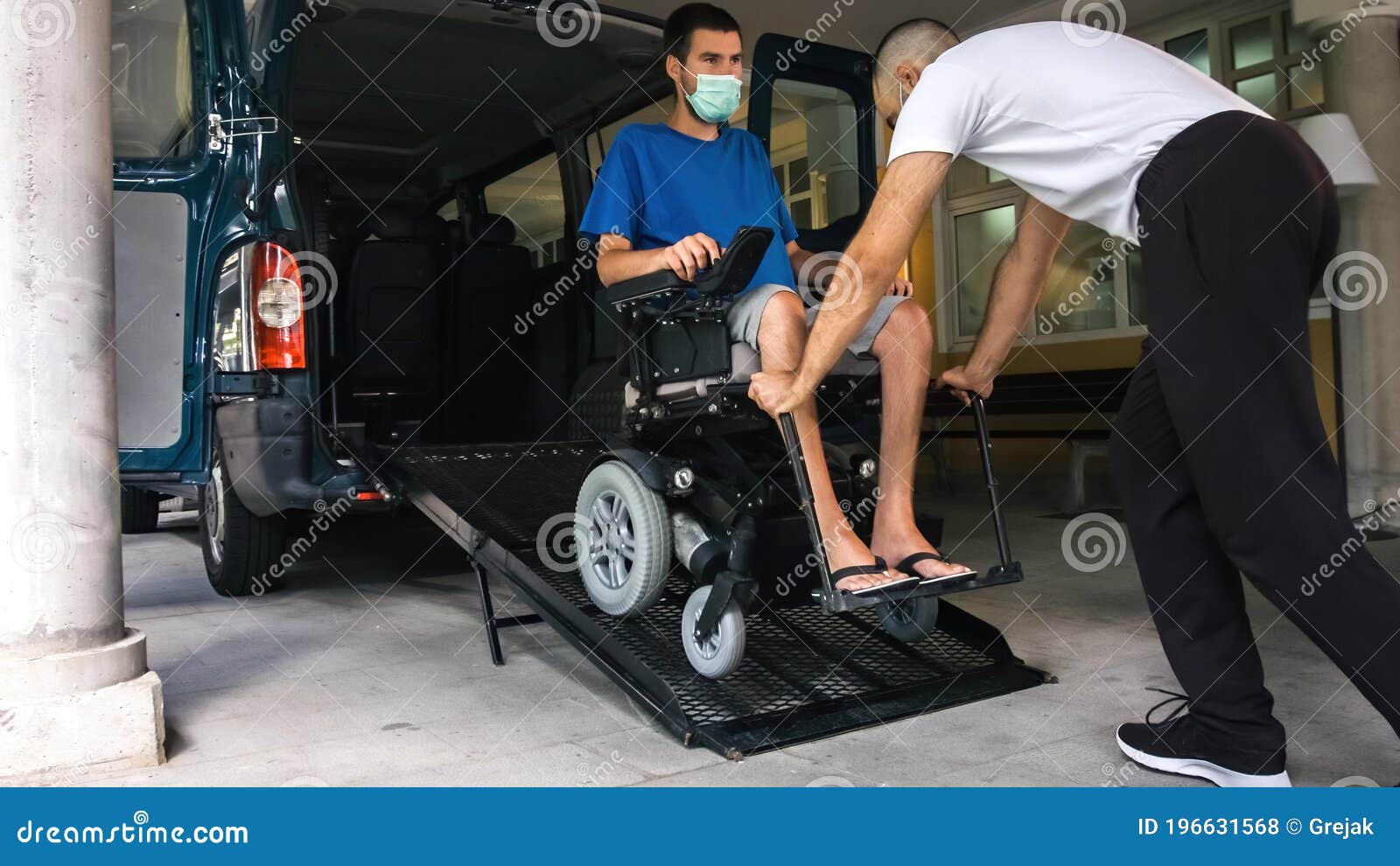 Man on Wheelchair Using Vehicle Ramp Stock Photo - Image of disabled ...